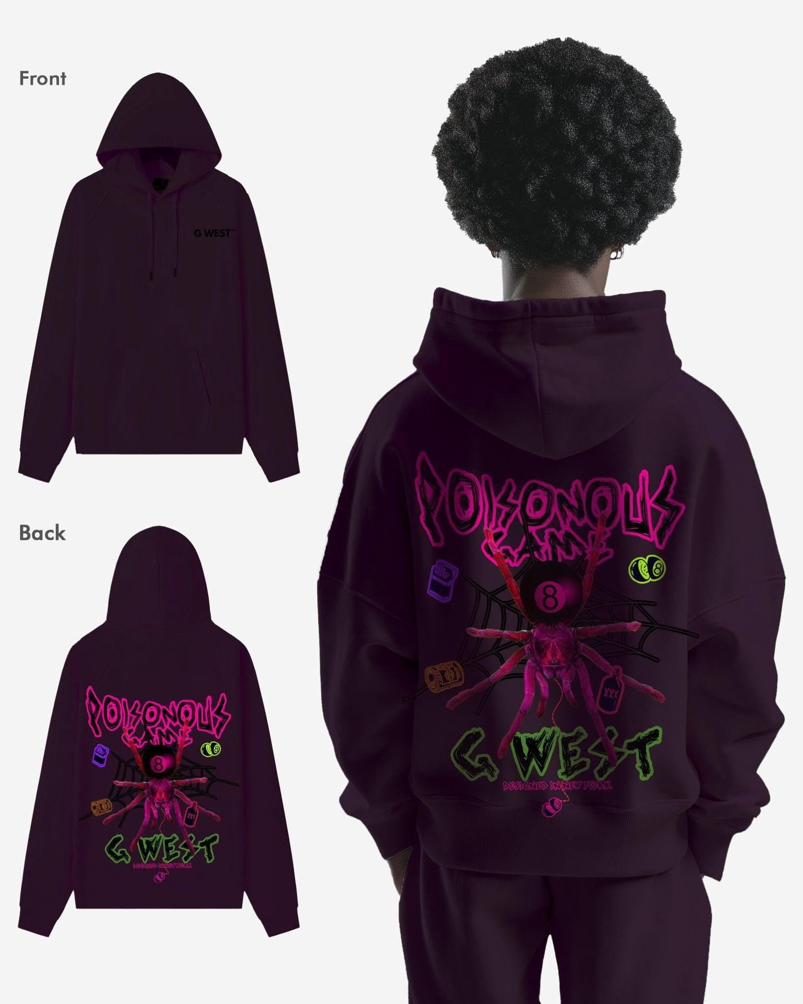 G West Mens Poison Game Heavy Premium Oversize Hoodie Plum / XS ...