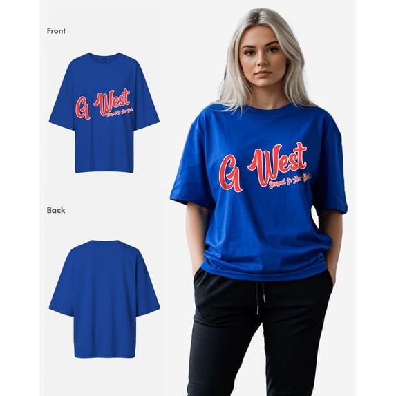 G West Womens Oversized Cursive Logo Black Tee Blue Size- X-Large ...