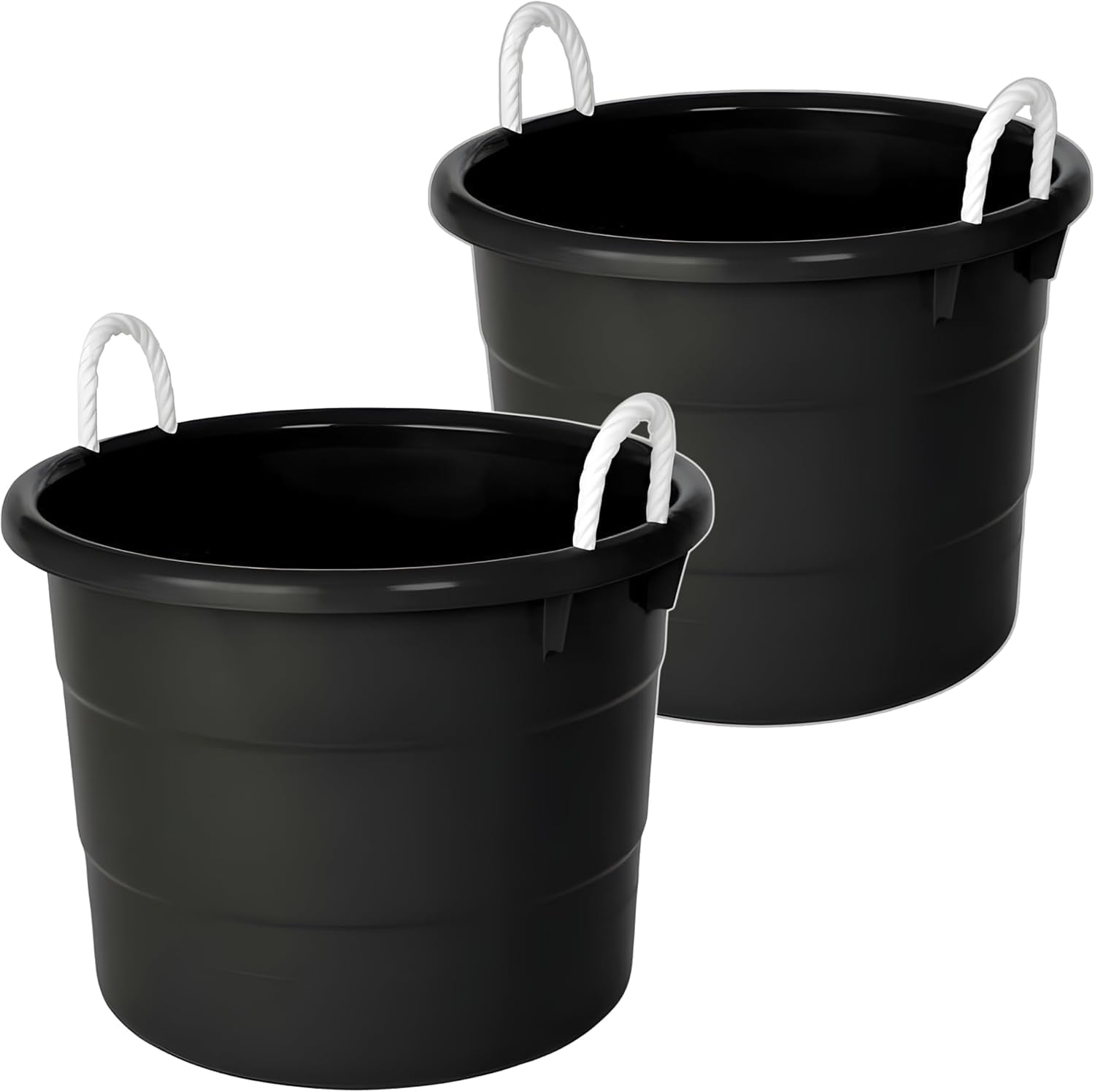 G&X (2 Pack) - 18 Gallon Round Storage Tub with Rope Handles, Open Top ...