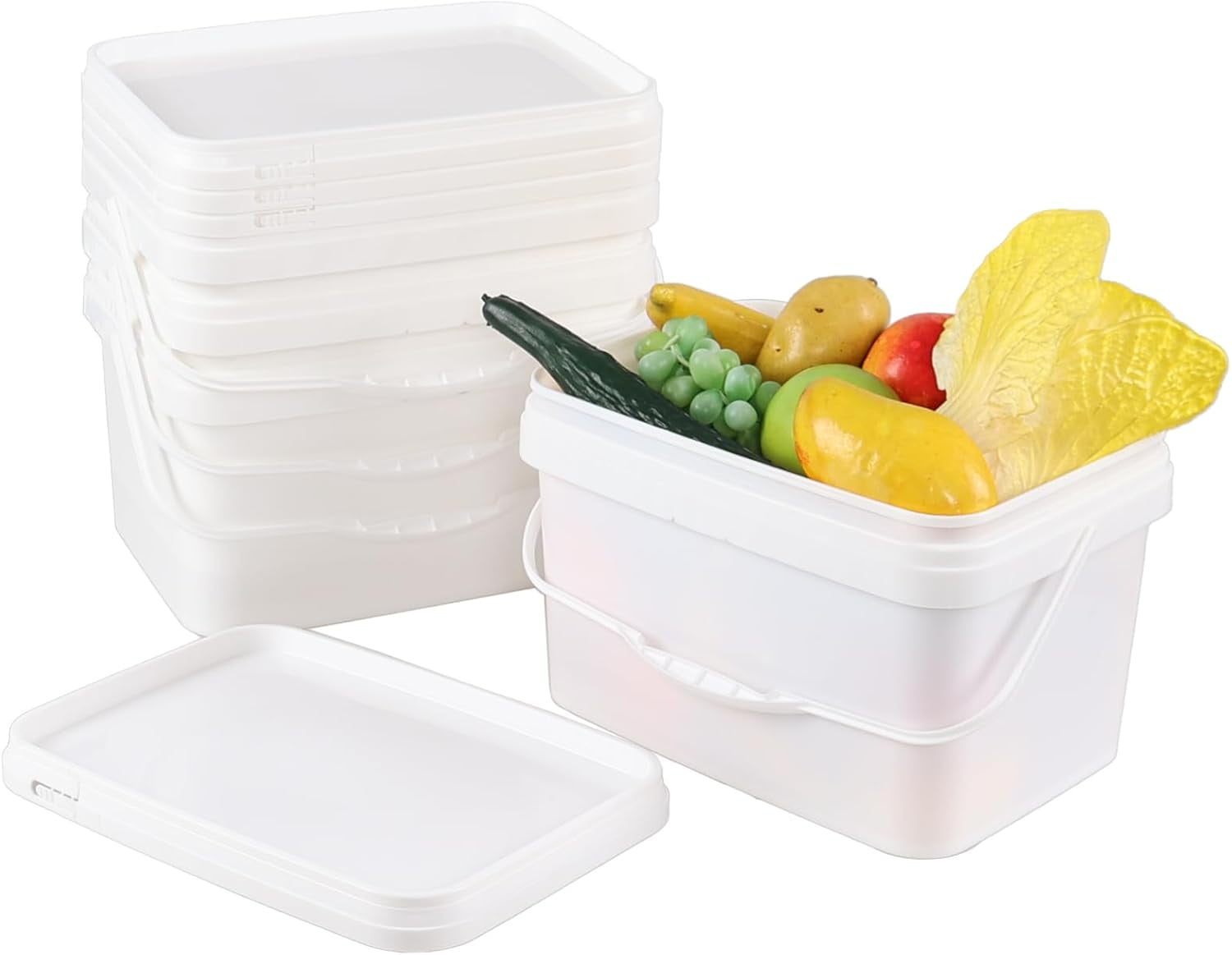 G&X 4 Pack Plastic Rectangular Food Bucket Pail with Sealed Lid and ...