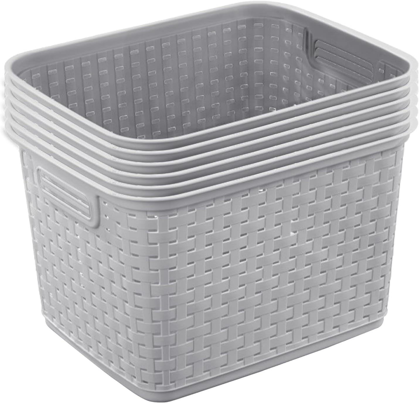 G&X 6-Pack Tall Weave Basket, Wicker-Style Plastic Open Storage Bin ...
