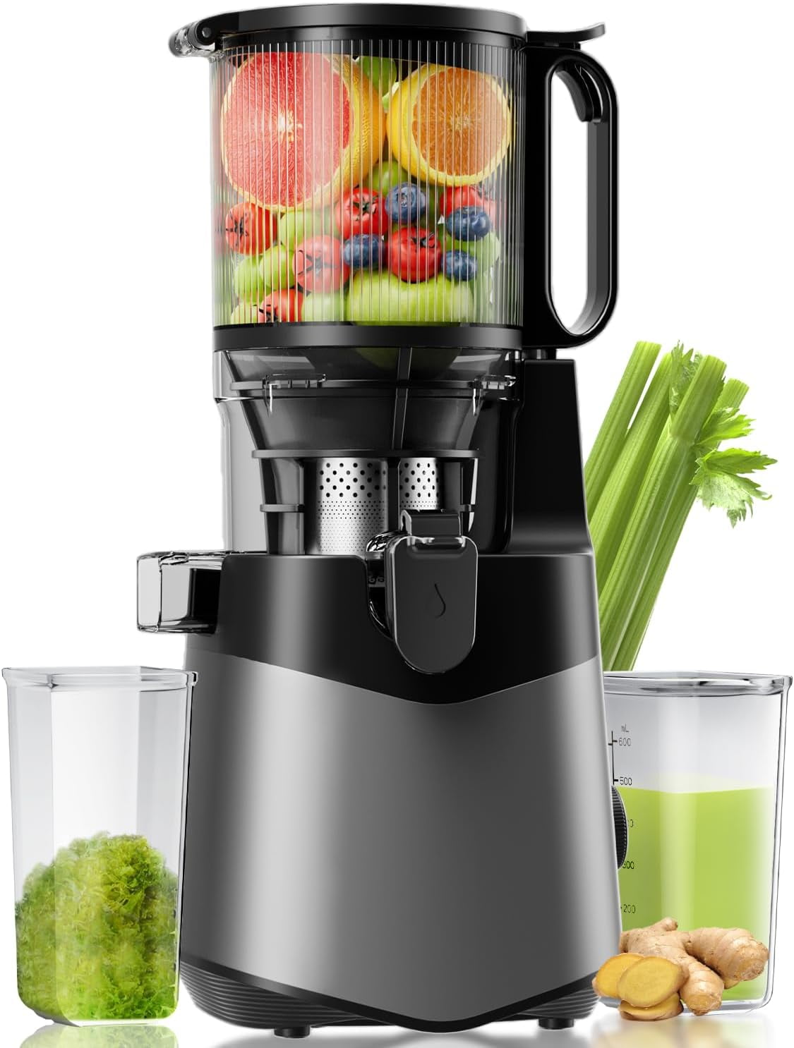 G&X Cold Press Juicer, 5.8" Extra Large Feed Chute Fit Whole Fruits ...