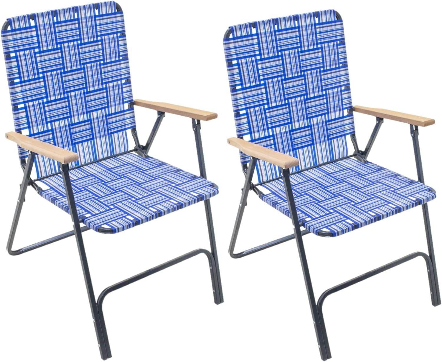 G&X Folding Patio & Lawn Chairs – Steel Frame with Blue Woven Fabric ...