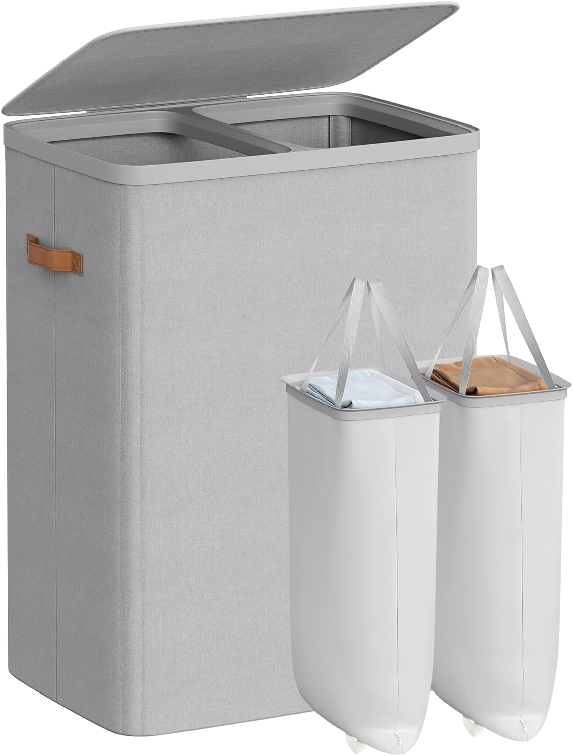 G&X Laundry Basket, 44.9 Gal. Laundry Hamper, 2 Compartments, Easy ...