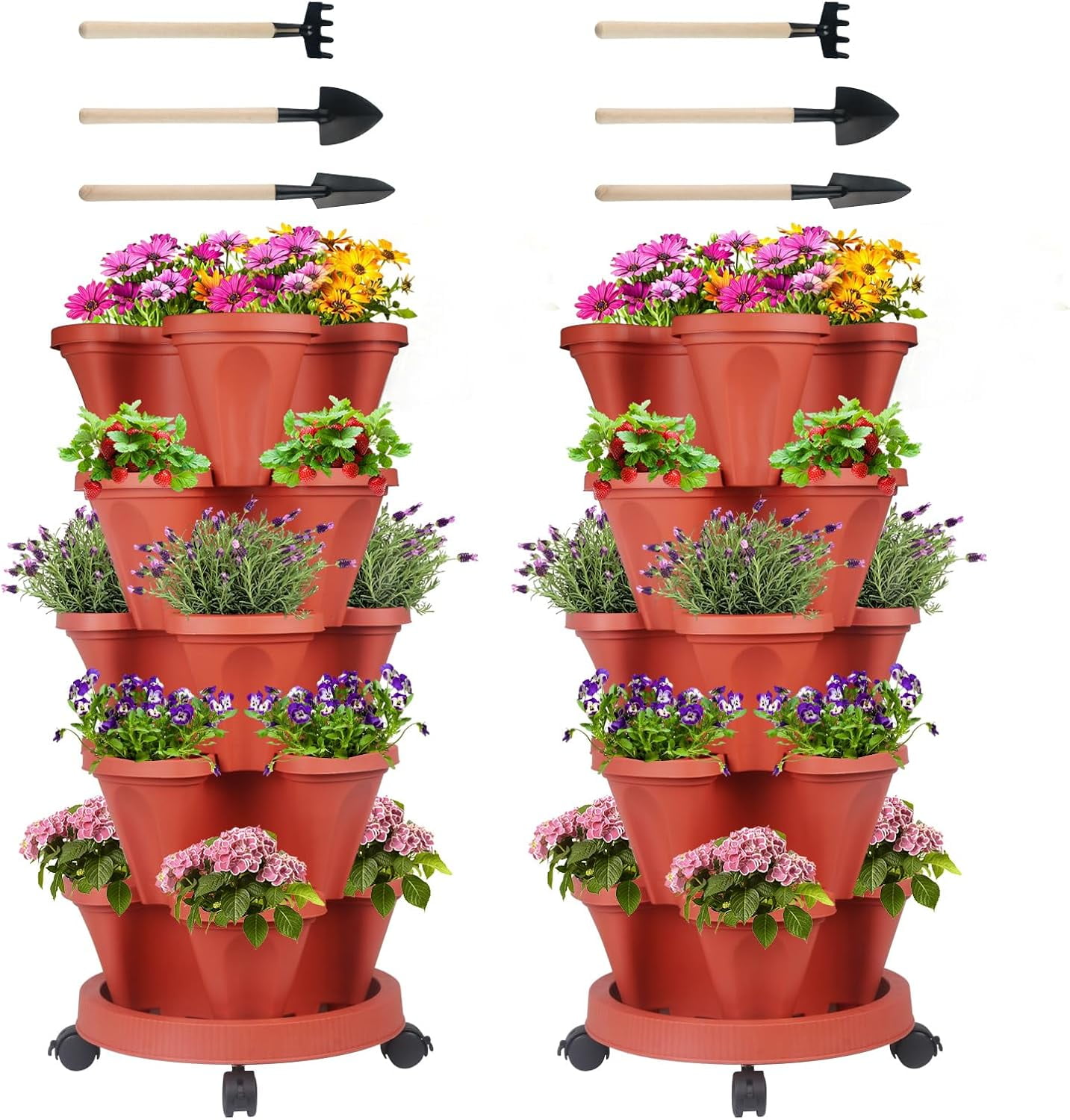G&X Stackable Planters 5 Tier Vertical Garden Planting Tower Planters ...