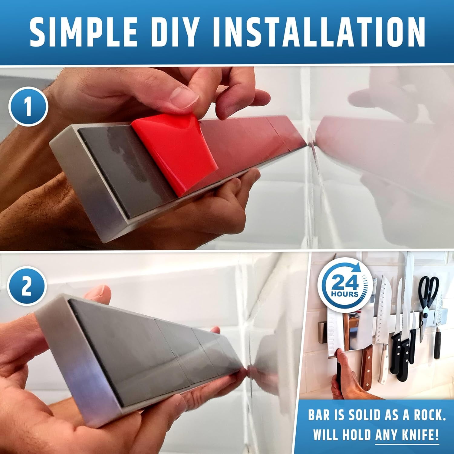 G&X Strong Adhesive (No Drill) Magnetic Knife Holder for Wall ...
