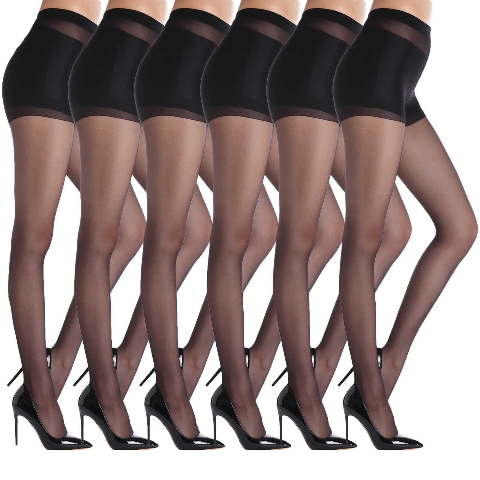 G&Y 6 Pairs 20D Sheer Tights for Women - Reinforced Toes, Control Top ...