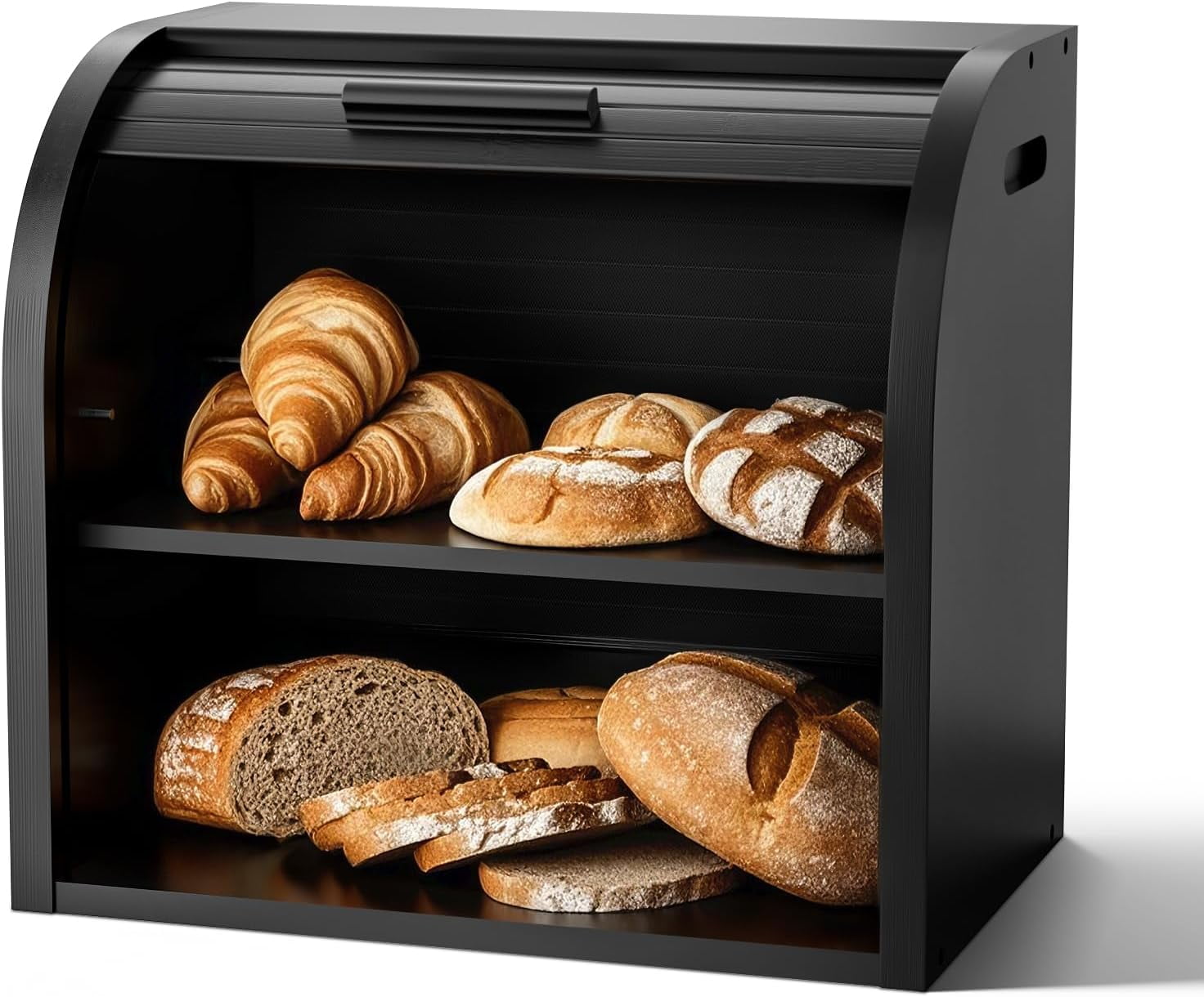 G.a Bread Box: Large 2-Tier Bamboo Roll Top Bread Storage Container for ...