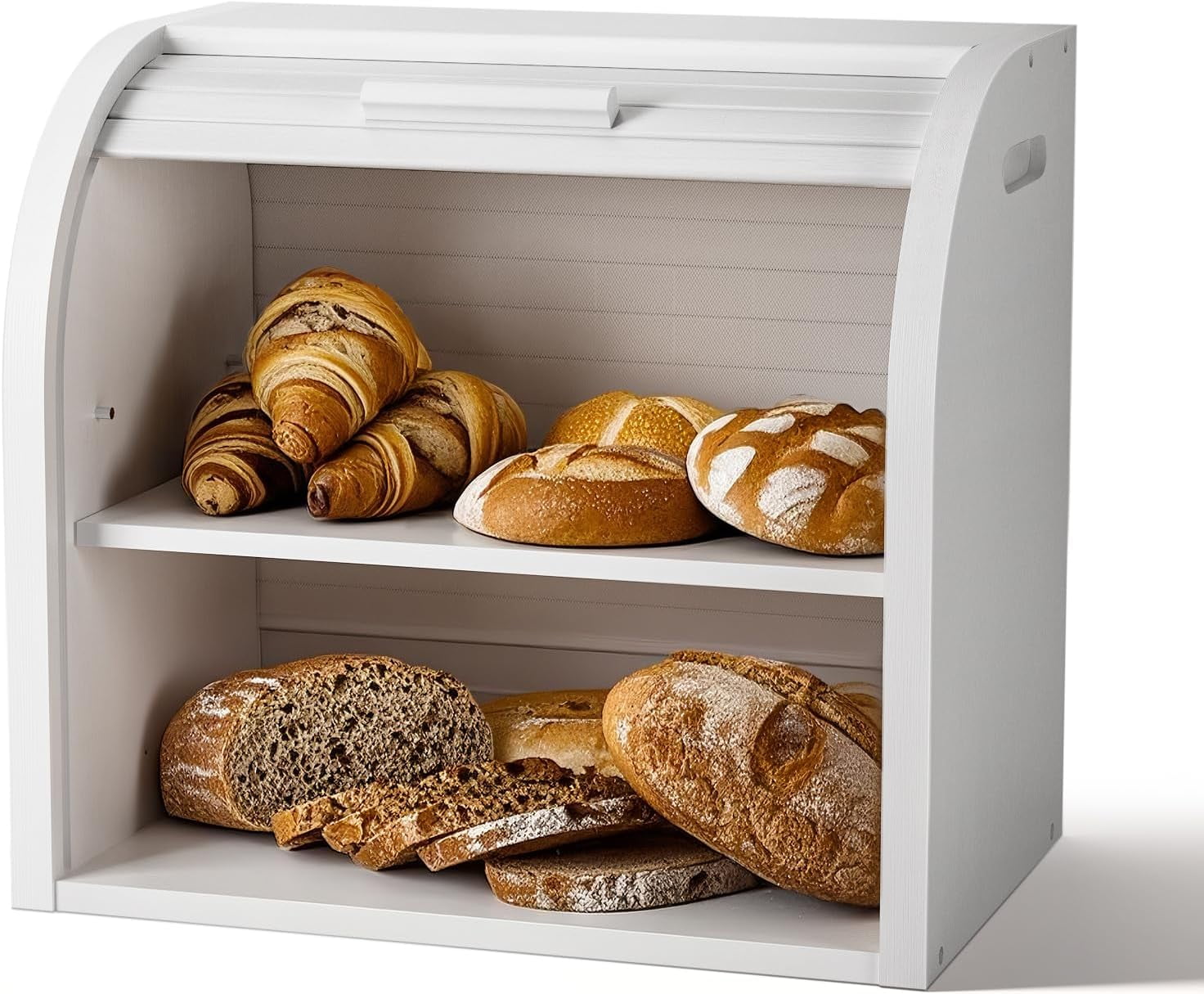 G.a Bread Box: Large 2-Tier Bamboo Roll Top Bread Storage Container for ...