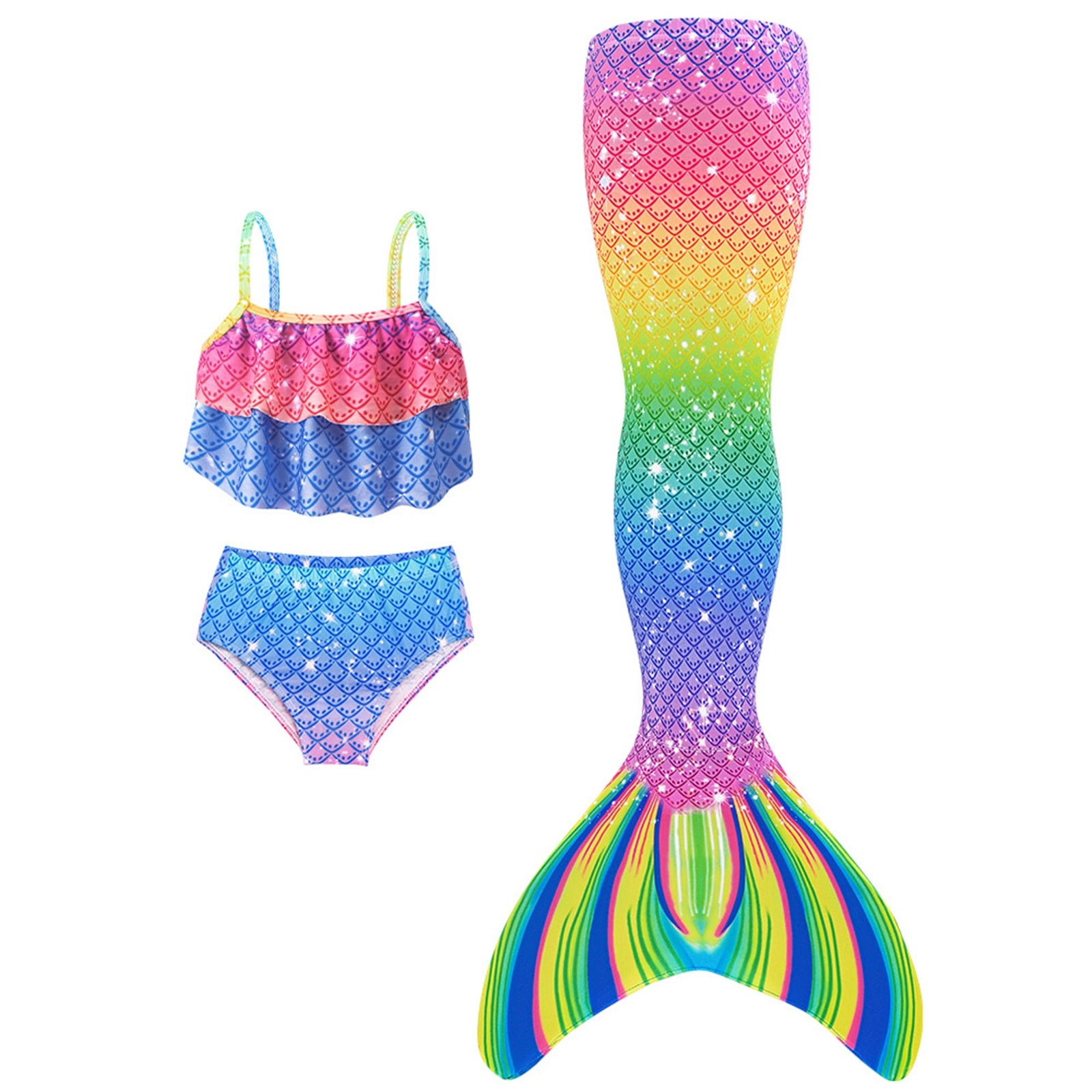 G~i`r`ls Swimsuit Mermaid Scale Print Two Piece Swimsuit with ...