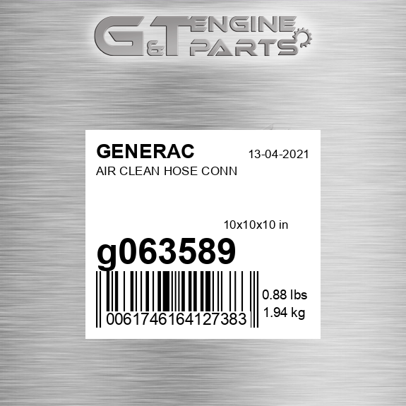 G063589 AIR CLEAN HOSE CONN fits GENERAC (New OEM) - Walmart.com