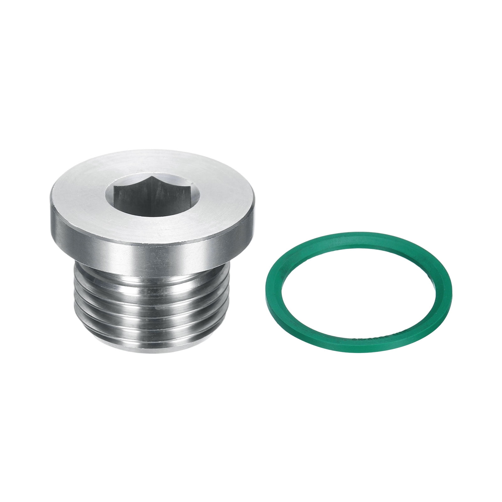 G1/2 304 Stainless Steel Thread Sensor Plug with Green O-Ring, Universal Inner Hex Head Pipe ...