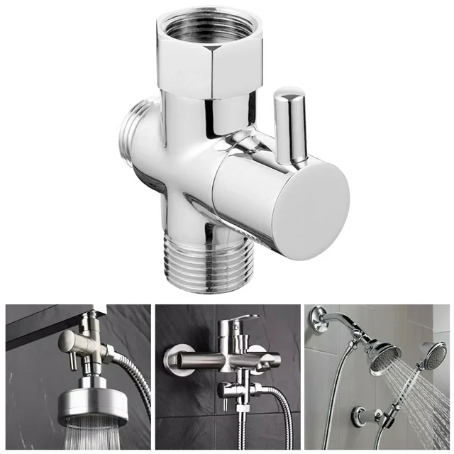 G1/2in 3 Way Diverter Valve T-Adapter Converter For Shower Brass Water ...