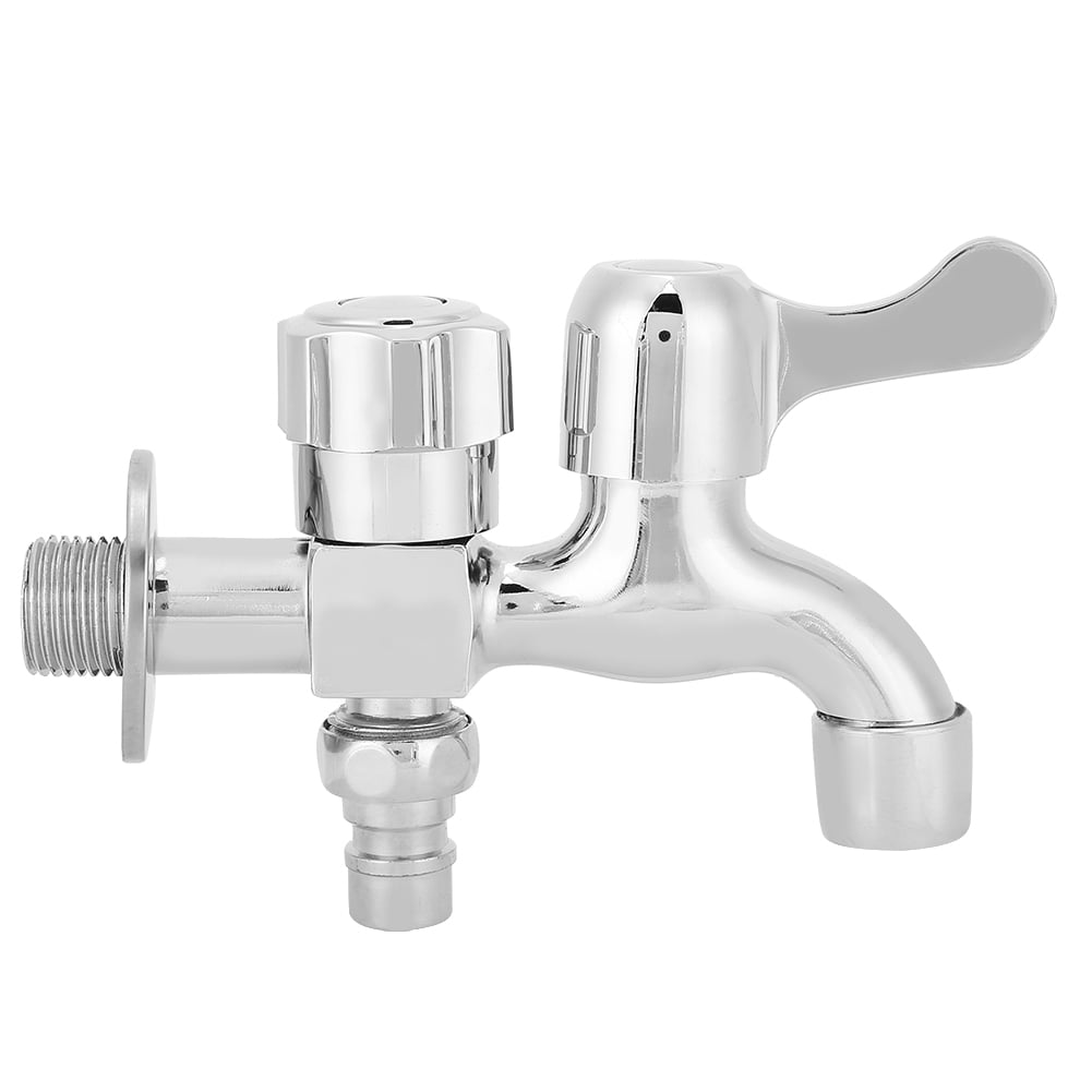 G1/2in Alloy Silver Wall In Double Water Outlet Tap Washing Machine Mop ...