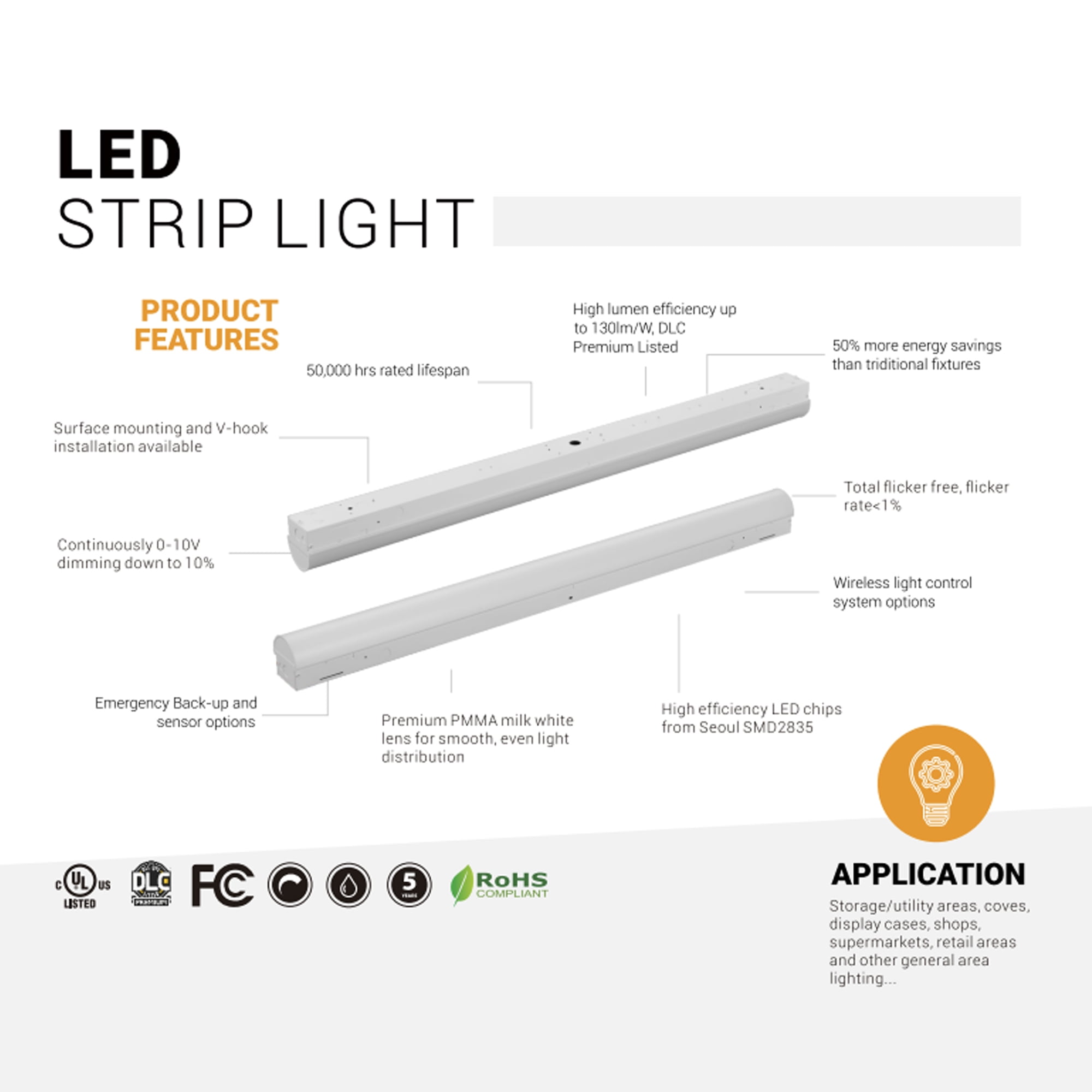 G1 4FT LED Linear Strip Light, 35W, 5000K Daylight, 4550 Lumens, 130LM ...