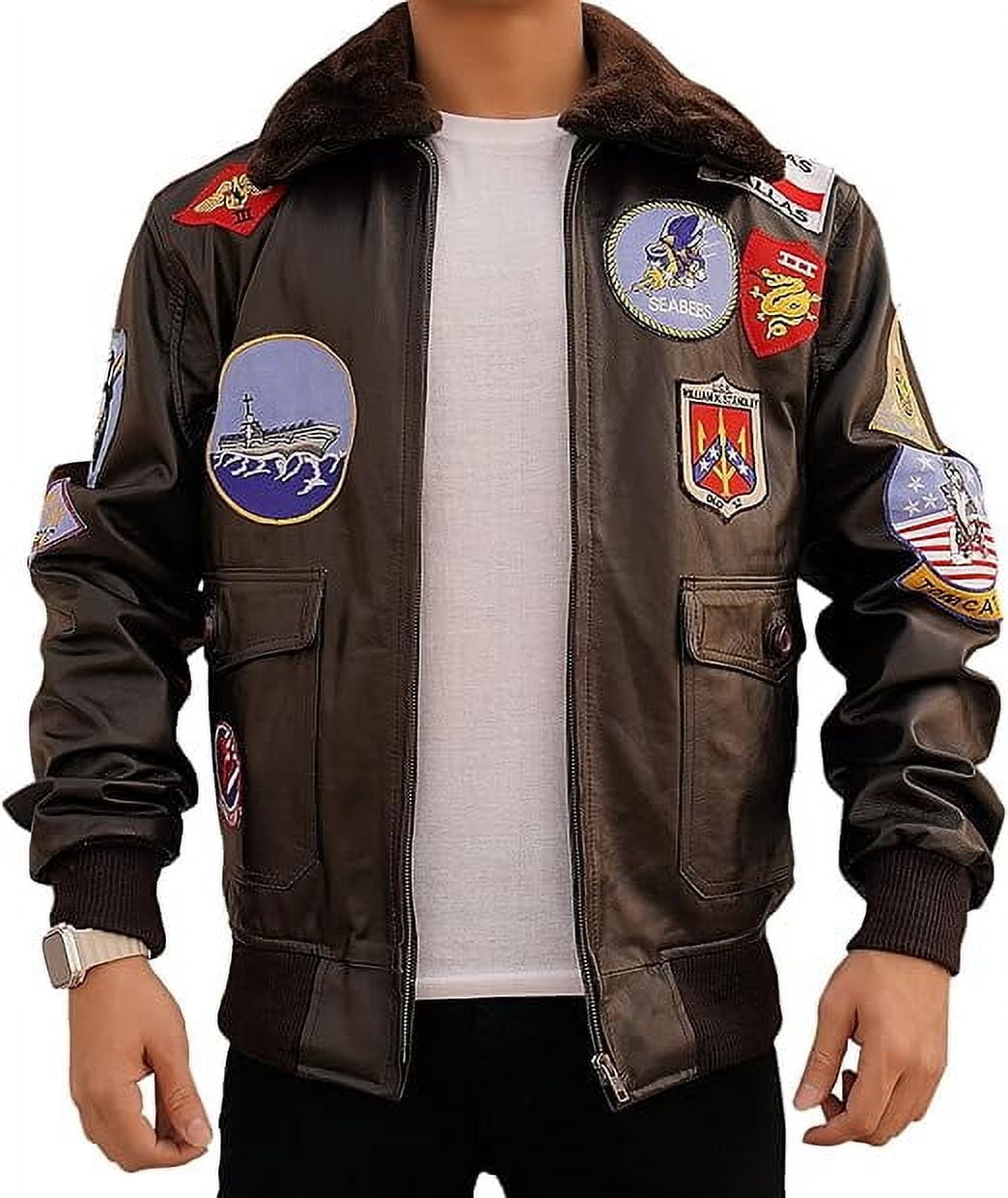 G1 Bomber Maverick Aviator Air Force WW2 Real Leather Fur Collar Flight ...