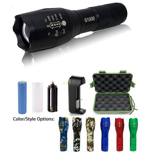 G1000 Military Tactical Flashlight 5 Modes Zoomable Adjustable Focus ...