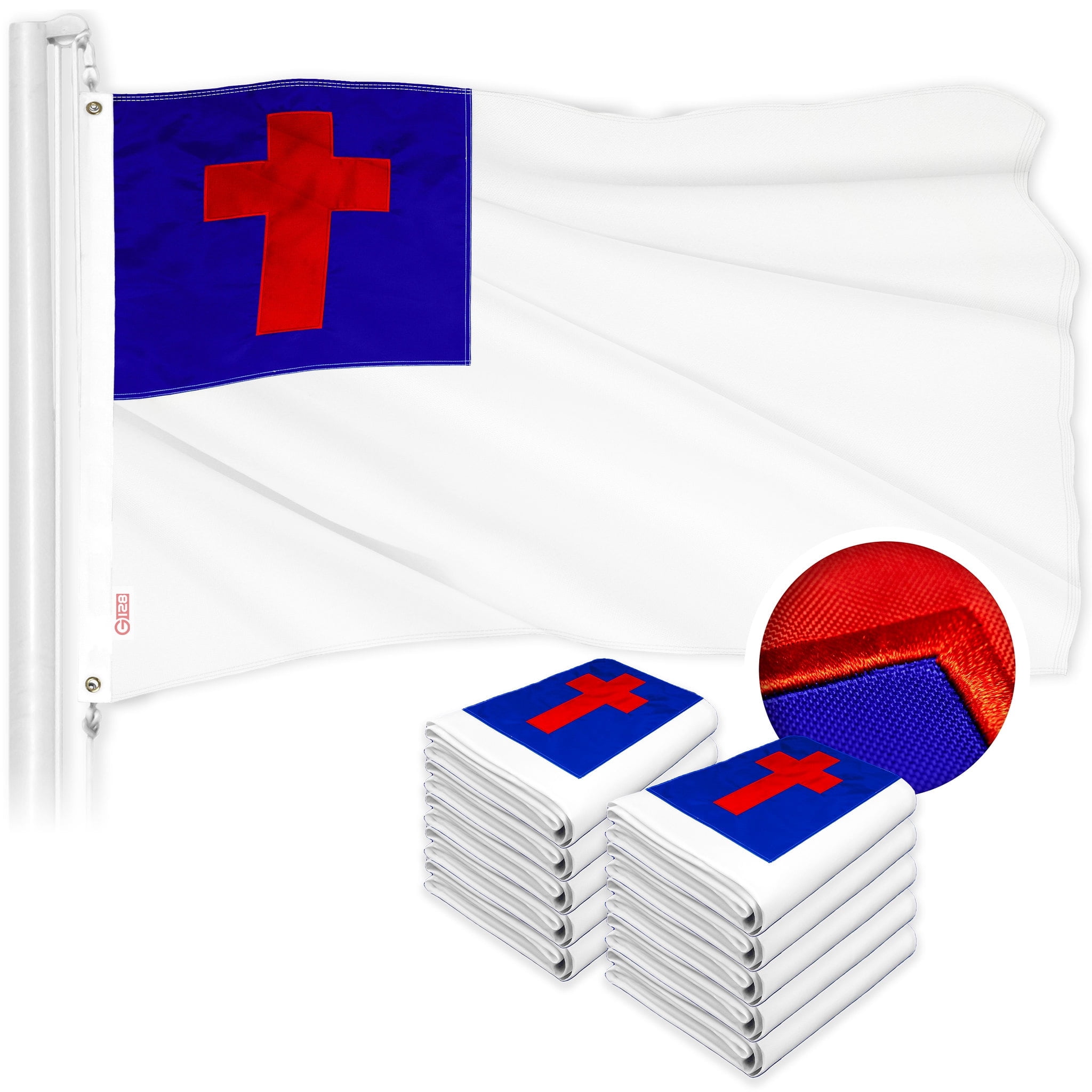 G128 10 Pack: Christian Flag | 1x1.5 Ft | ToughWeave Series Embroidered ...