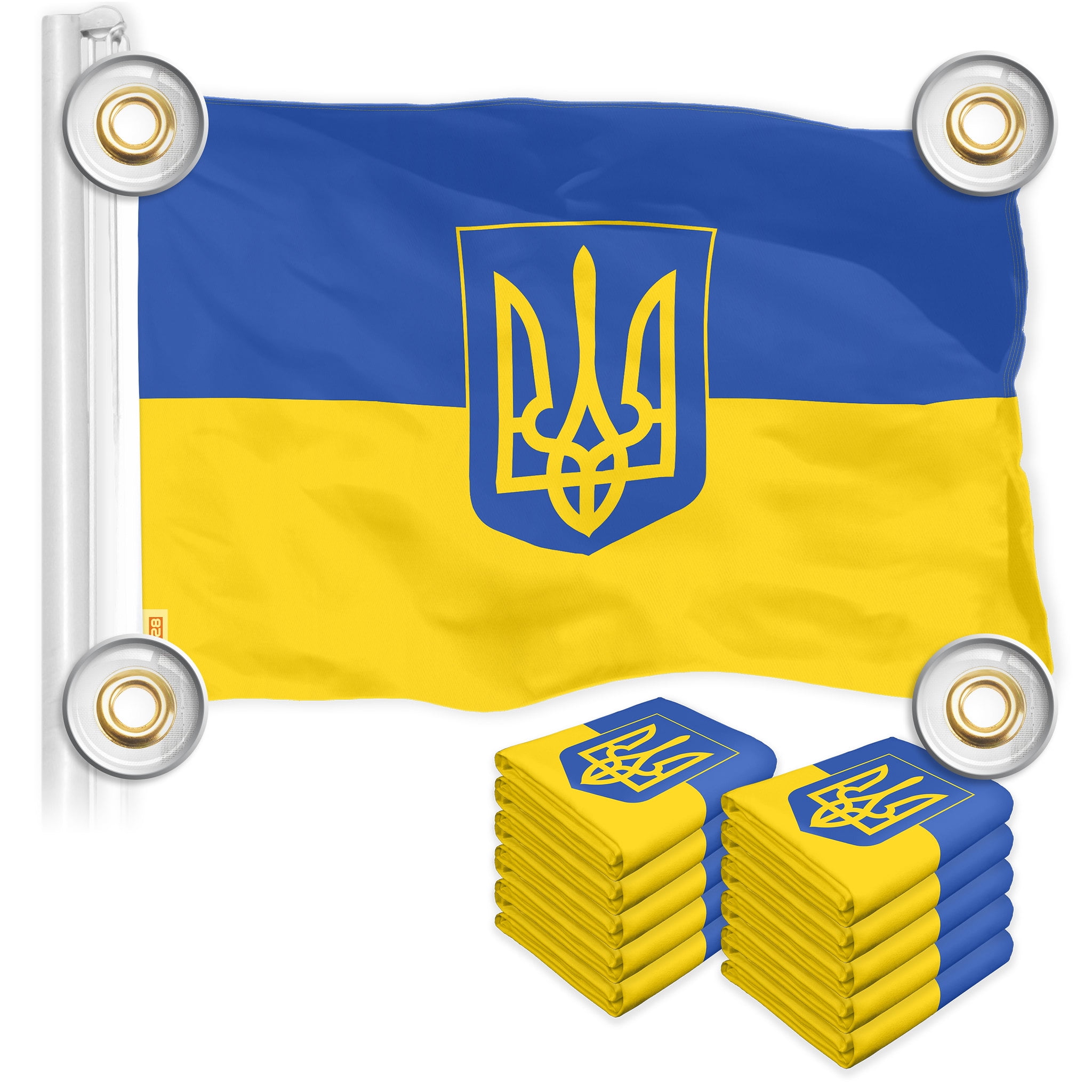 G128 10 Pack: Ukraine Ukrainian Coat of Arms Flag | 3x5 Ft | LiteWeave ...
