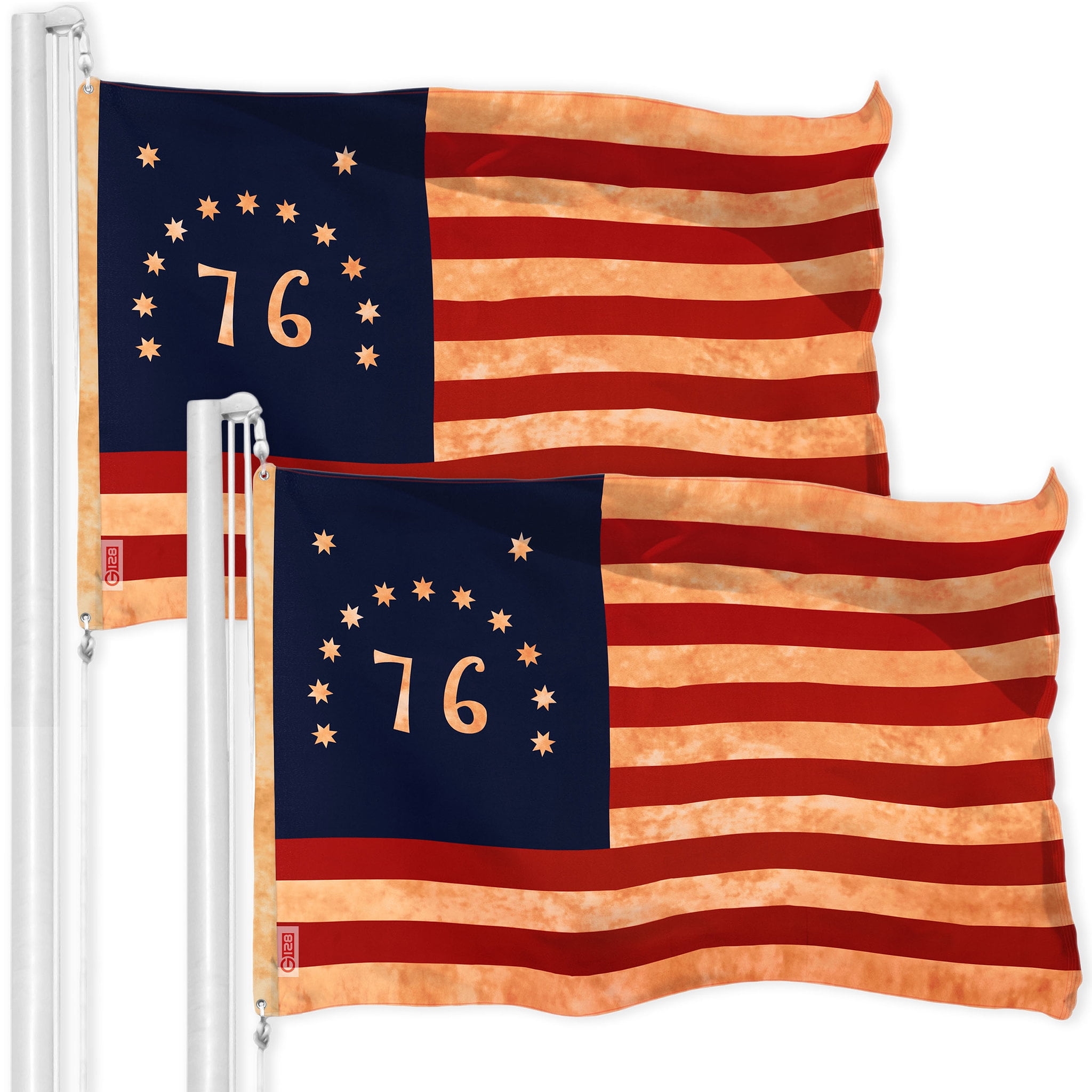 G128 2 Pack: Bennington 76 Tea-Stained Flag | 3x5 Ft | LiteWeave Pro Series Printed 300D ...