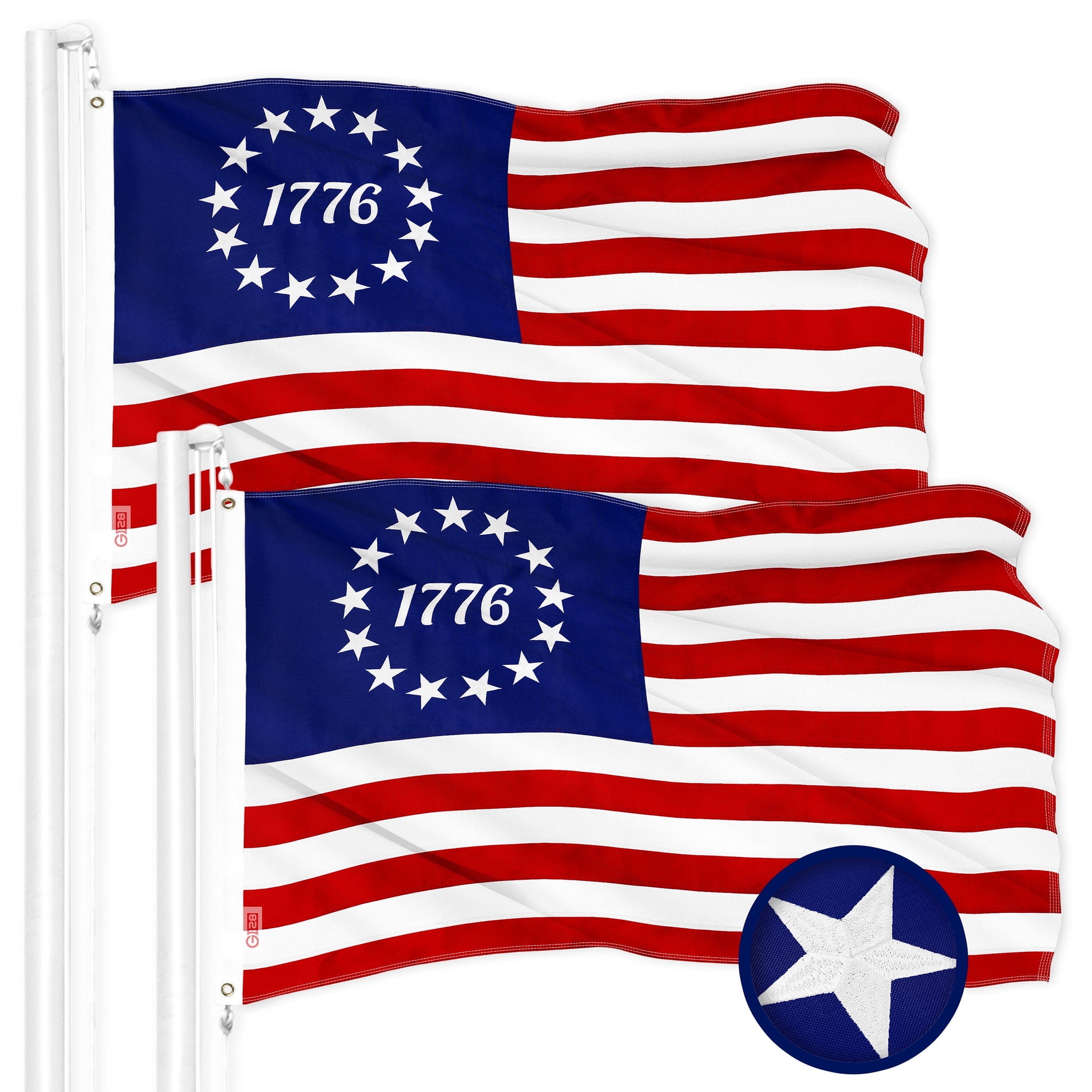 G128 2 Pack Betsy Ross 1776 Flags, 4x6 ft, Embroidered ToughWeave 300D ...
