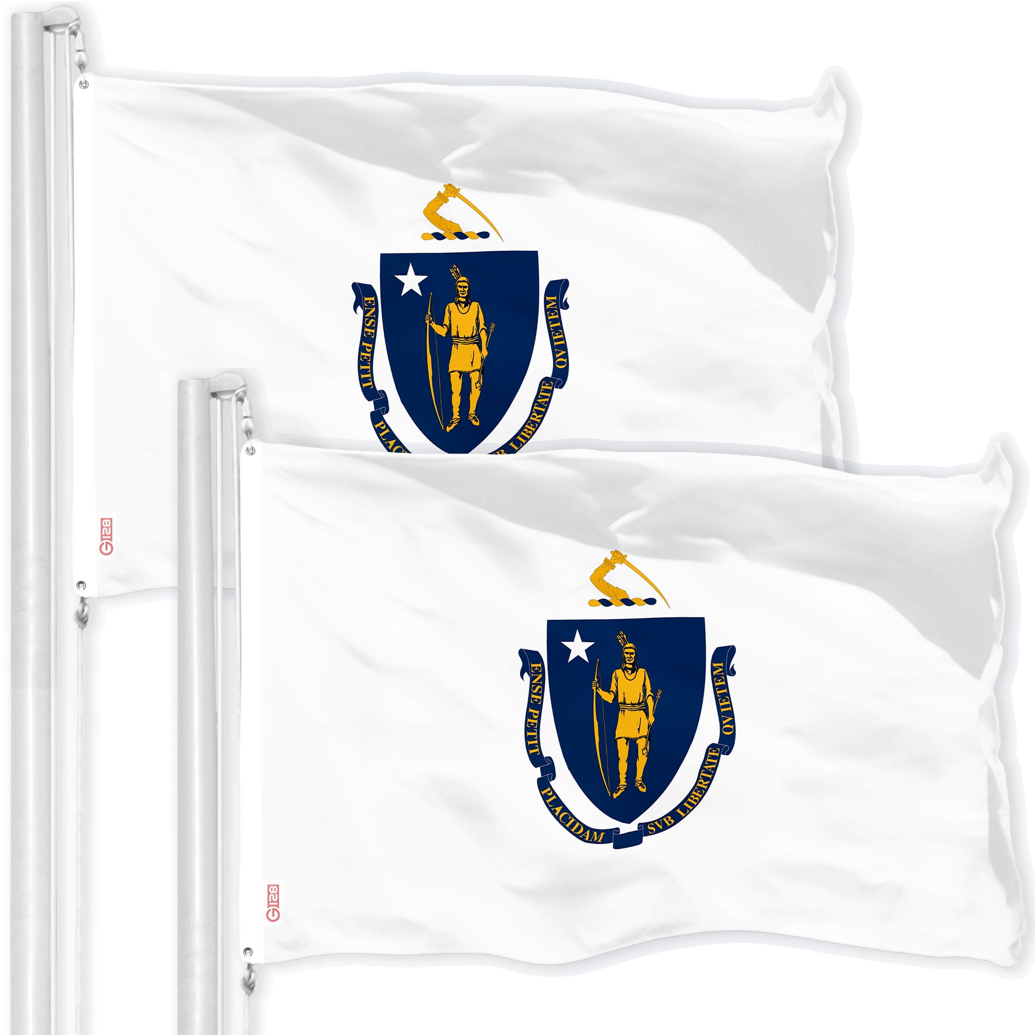 G128 2 Pack: Massachusetts MA State Flag | 3x5 Ft | Printed 150D ...