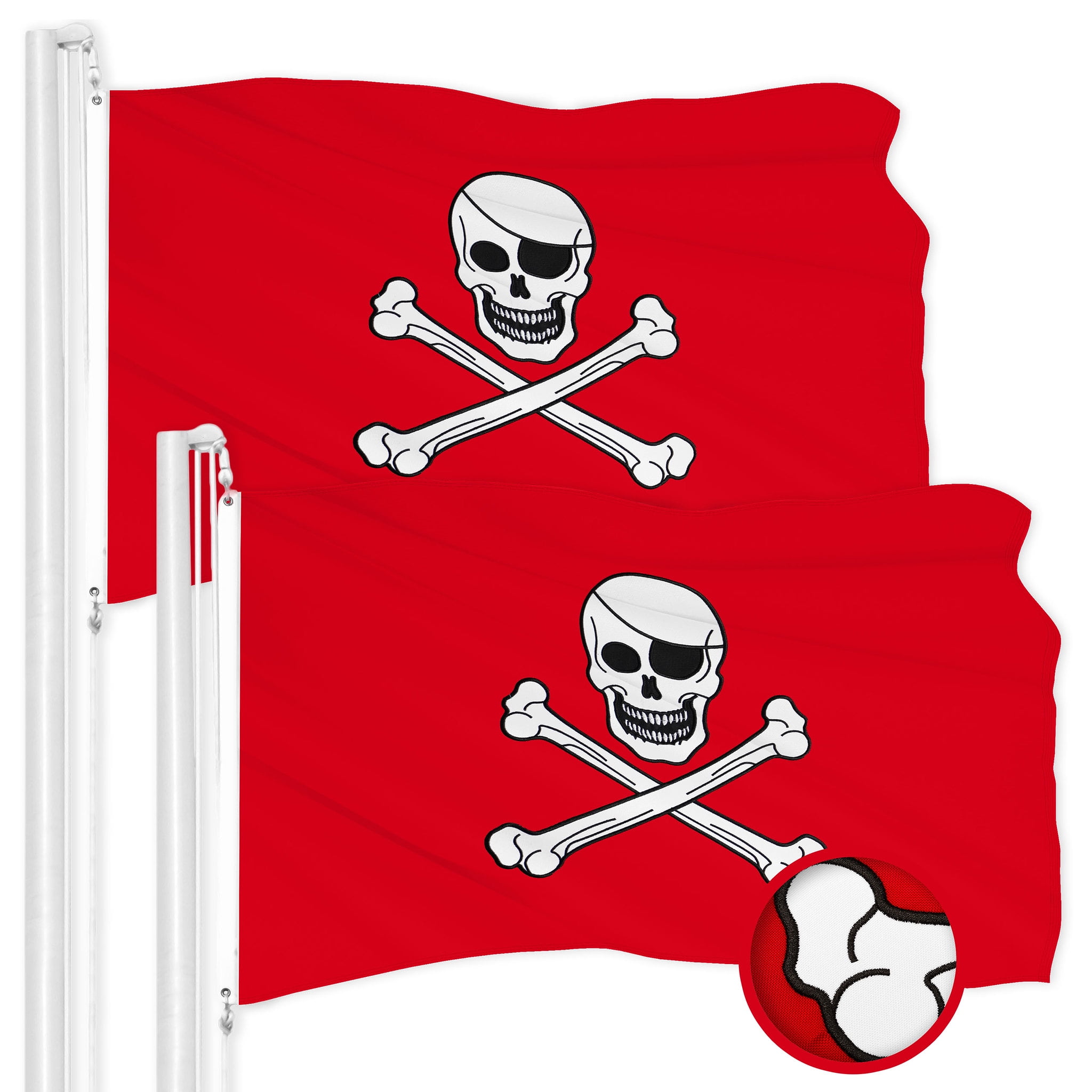 G128 2 Pack: Pirate Jolly Roger Bones Red Flag | 1x1.5 Ft | ToughWeave ...
