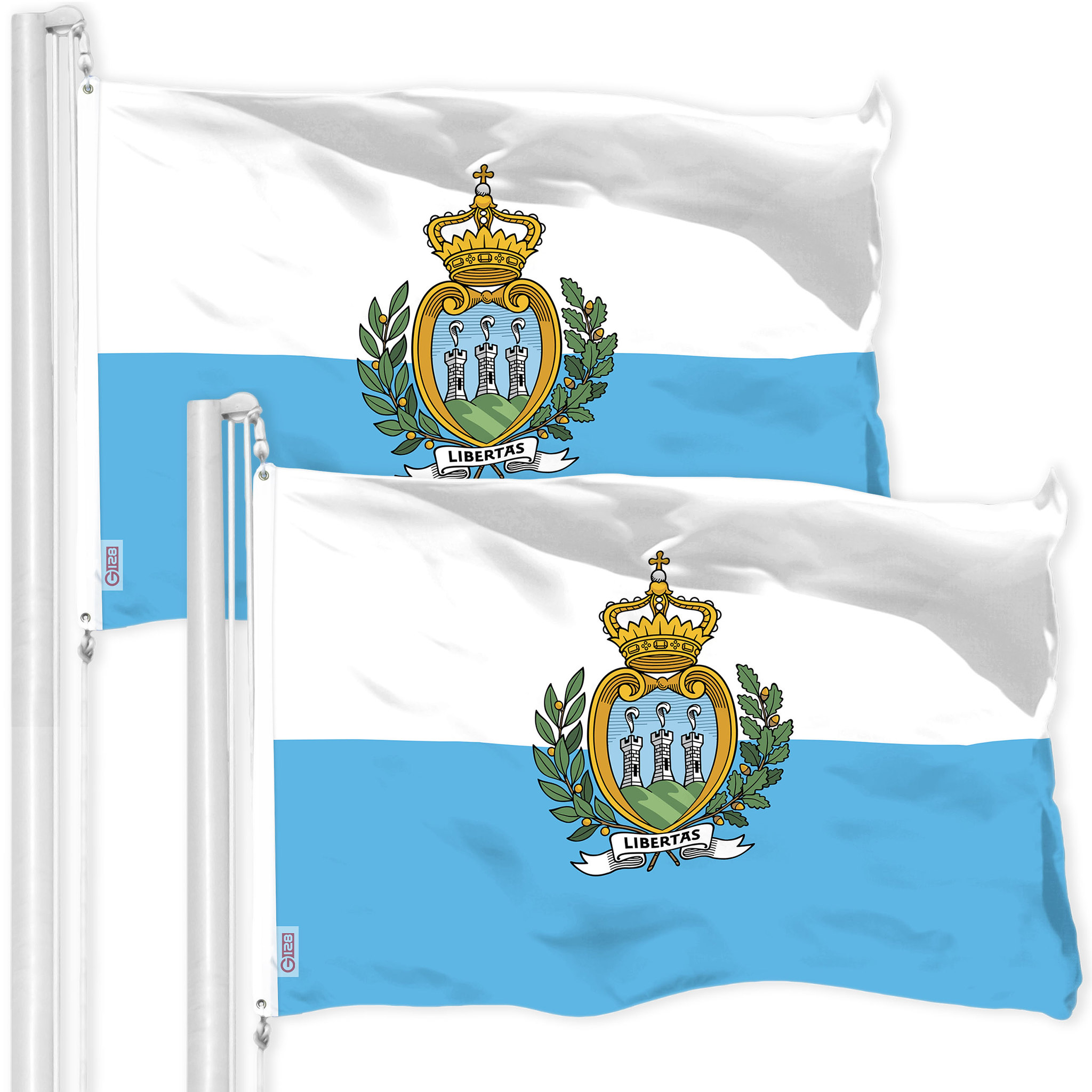 G128 2 Pack: San Marino Sammarinese Flag | 3x5 Ft | LiteWeave Pro Series Printed 150D Polyester ...