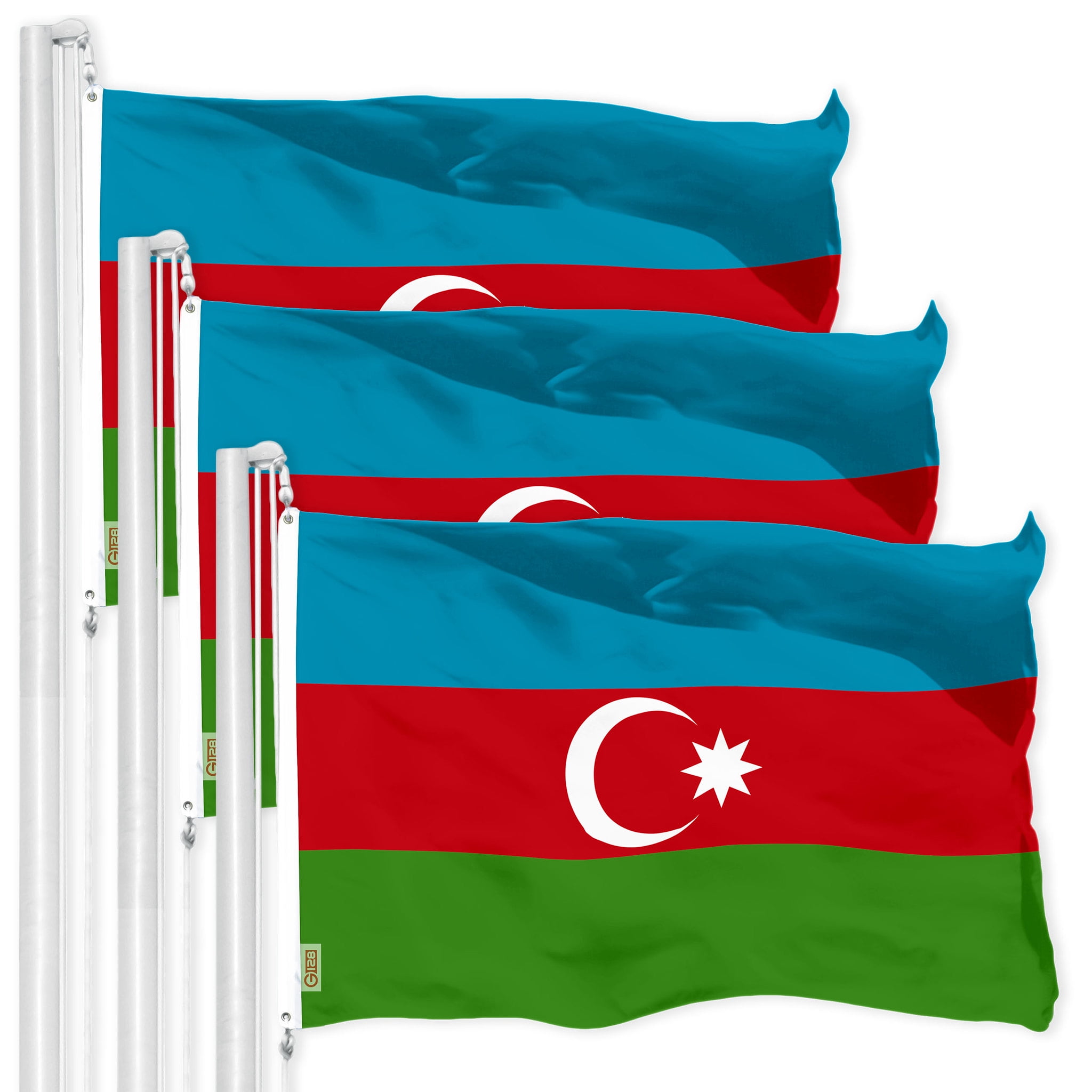 G128 3 Pack: Azerbaijan Azerbaijanis Azeris Flag | 3x5 Ft | LiteWeave ...