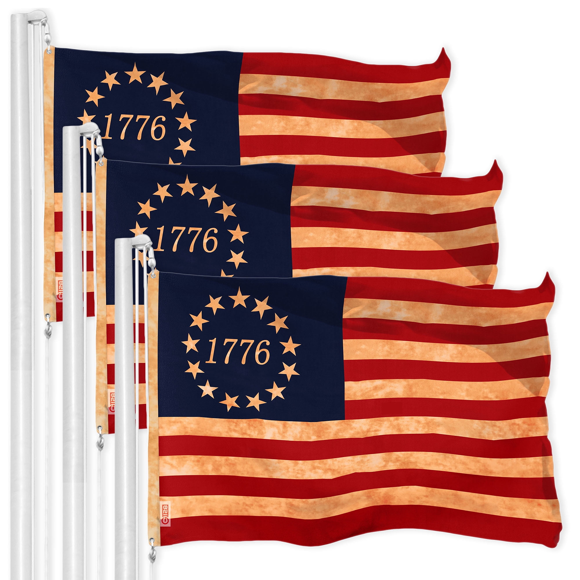 G128 3 Pack: Betsy Ross 1776 Tea-Stained Flag | 3x5 Ft | LiteWeave Pro ...