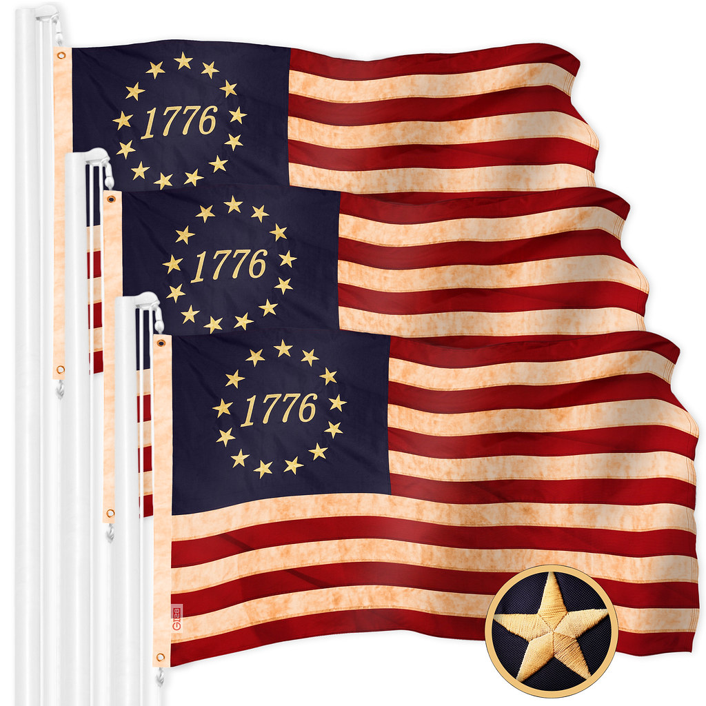 G128 3 Pack: Betsy Ross 1776 Tea-Stained Flag | 3x5 Ft | ToughWeave Pro ...