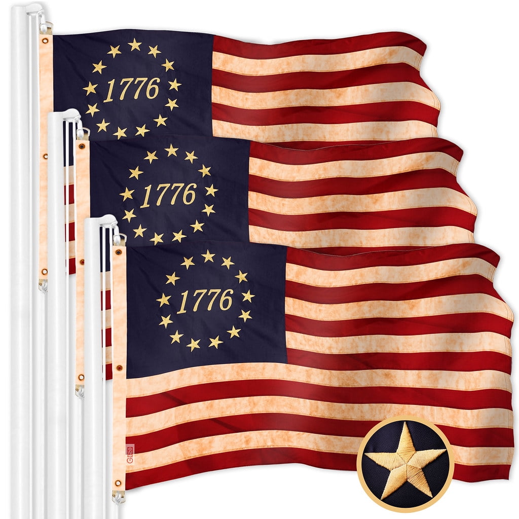 G128 3 Pack: Betsy Ross 1776 Tea-Stained Flag | 6x10 Ft | ToughWeave ...