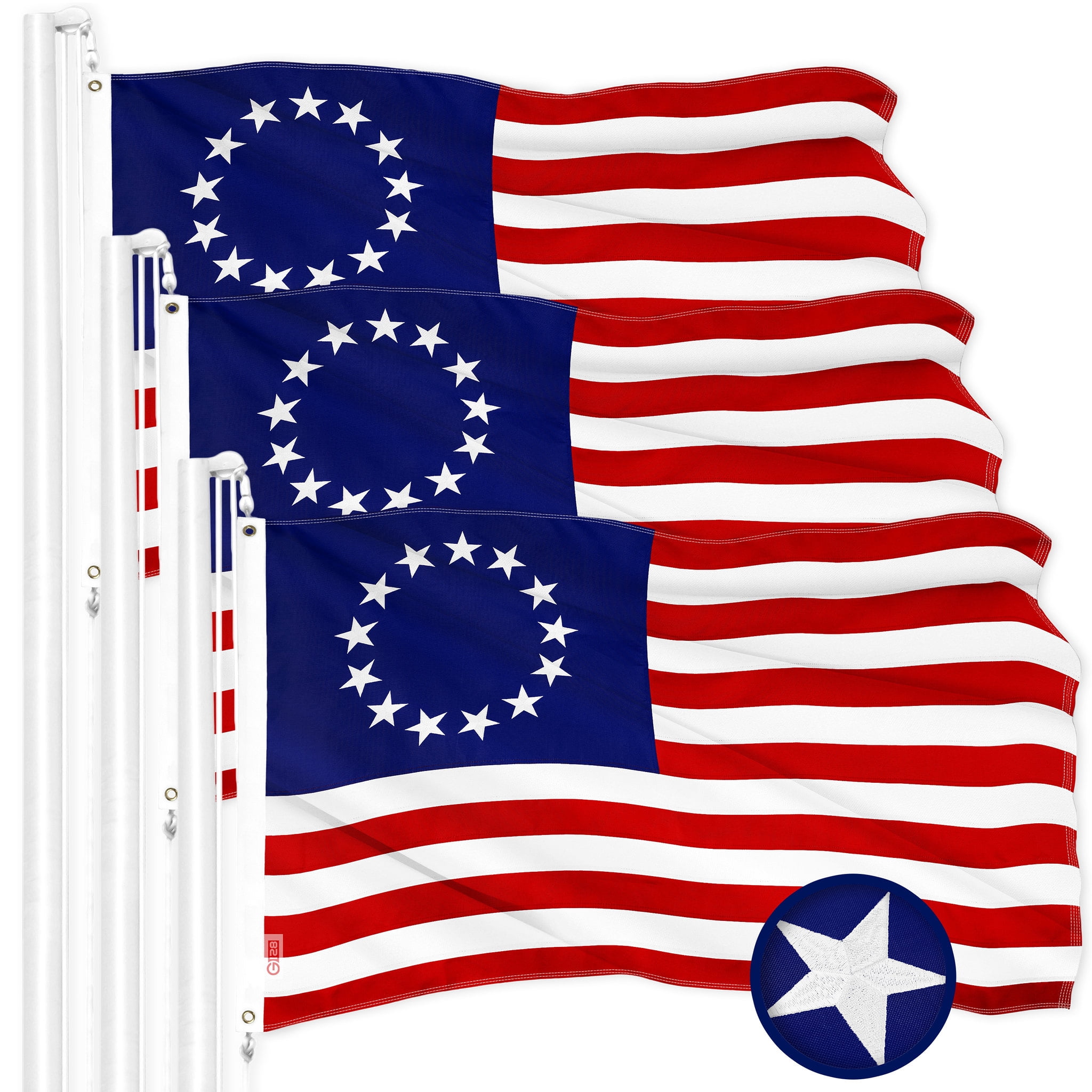 G128 3 Pack: Betsy Ross Flag | 1x1.5 Ft | ToughWeave Series Embroidered ...