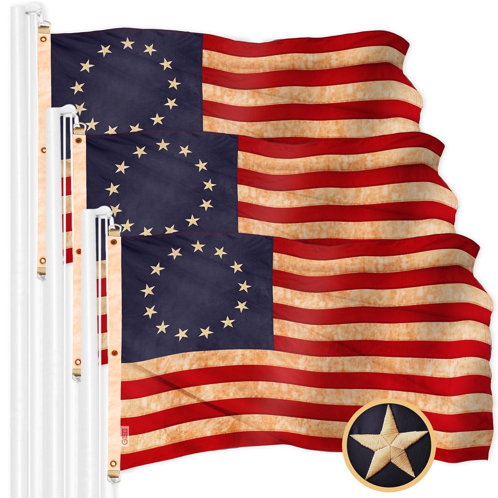 G128 3 Pack: Betsy Ross Tea-Stained Flag | 5x8 Ft | ToughWeave Pro ...