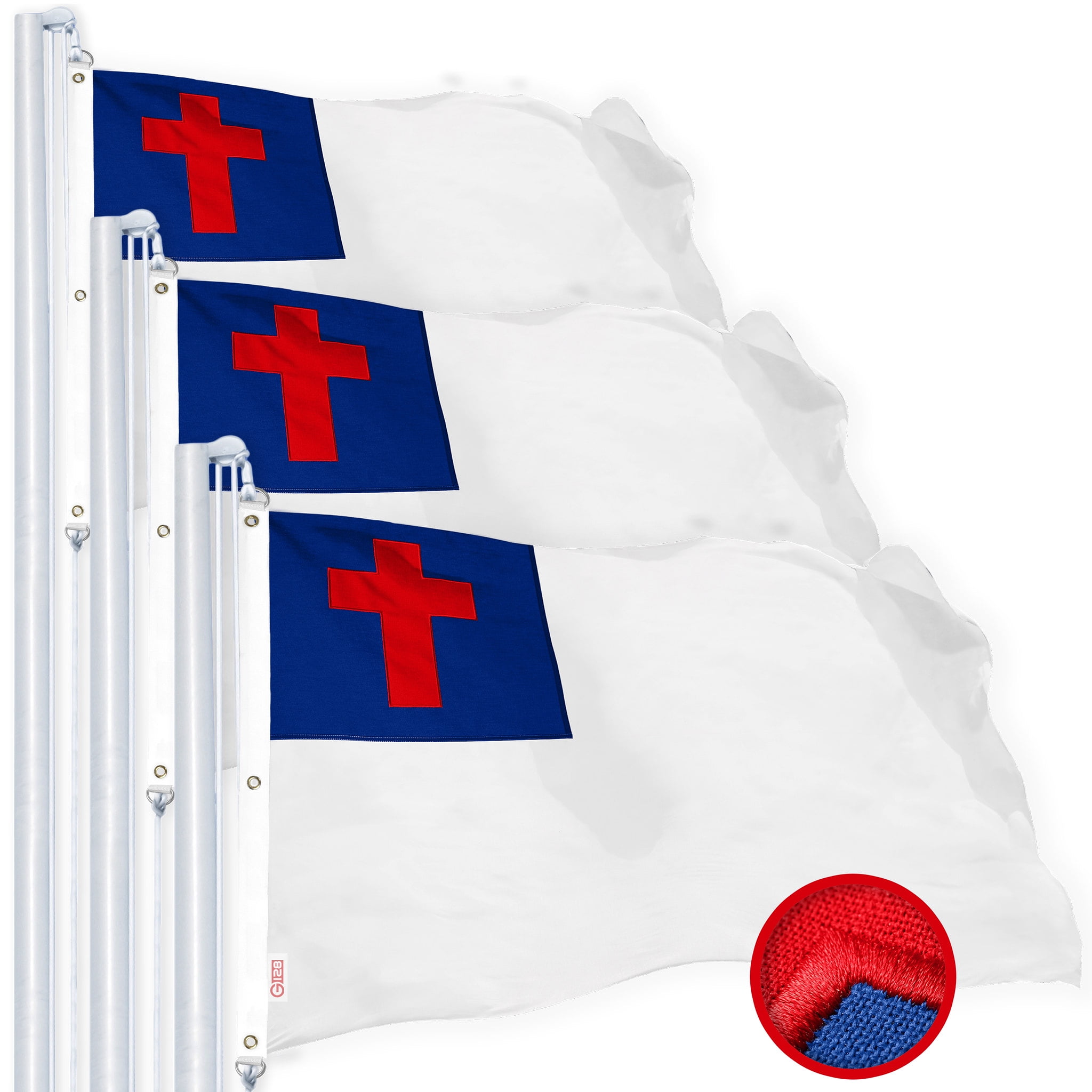 G128 3 Pack: Christian Flag | 5x8 Ft | StormFlyer Series Embroidered ...