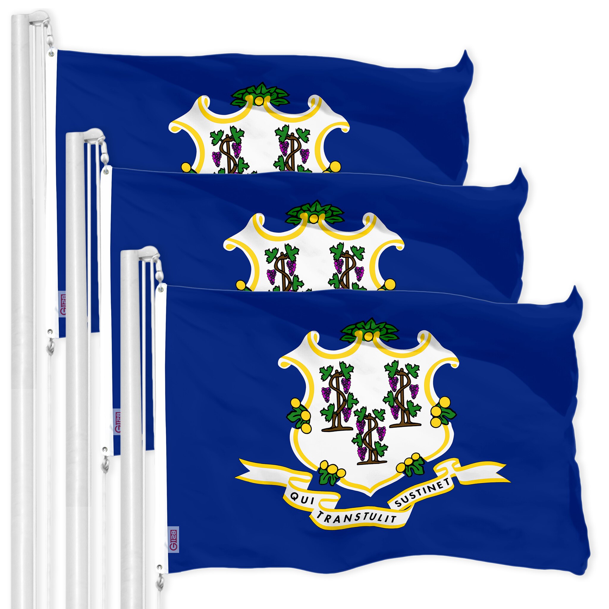 G128 3 Pack: Connecticut CT State Flag | 3x5 Ft | LiteWeave Pro Series Printed 150D Polyester ...