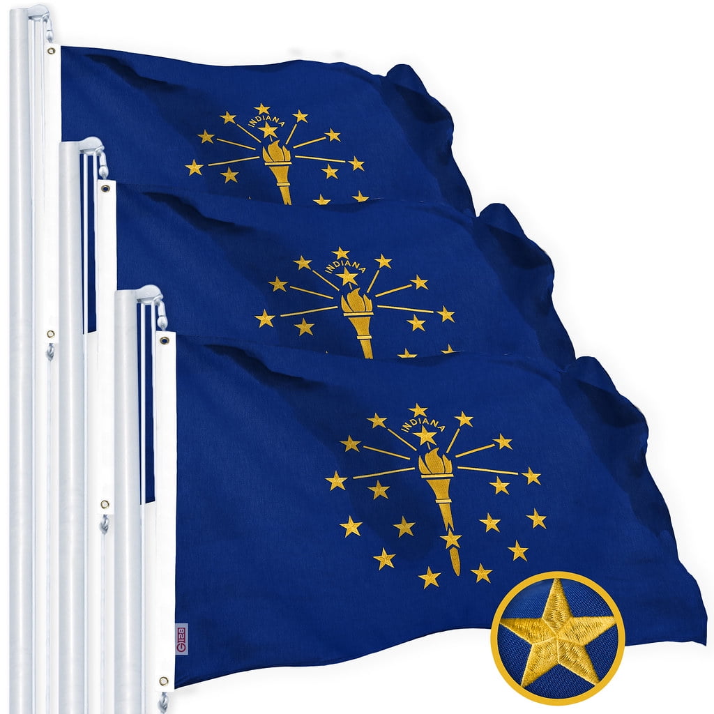 G128 3 Pack: Indiana IN State Flag | 3x5 Ft | Embroidered 220GSM SPUN ...