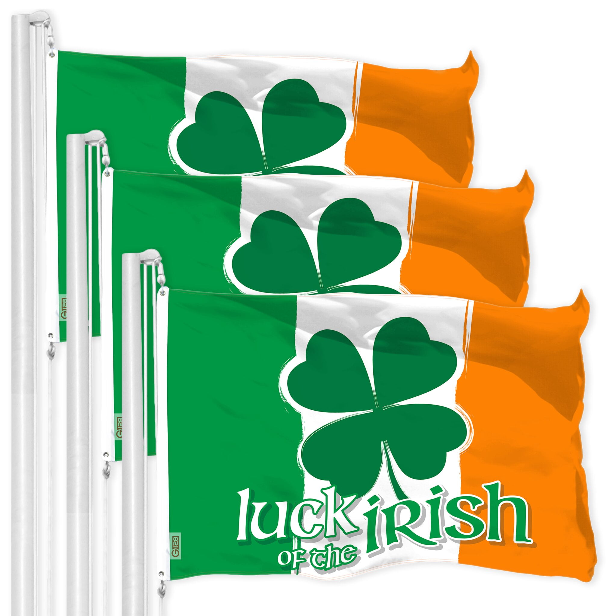 G128 3 Pack: Ireland Irish Luck of the Irish Flag | 3x5 Ft | LiteWeave Pro Series Printed 150D ...
