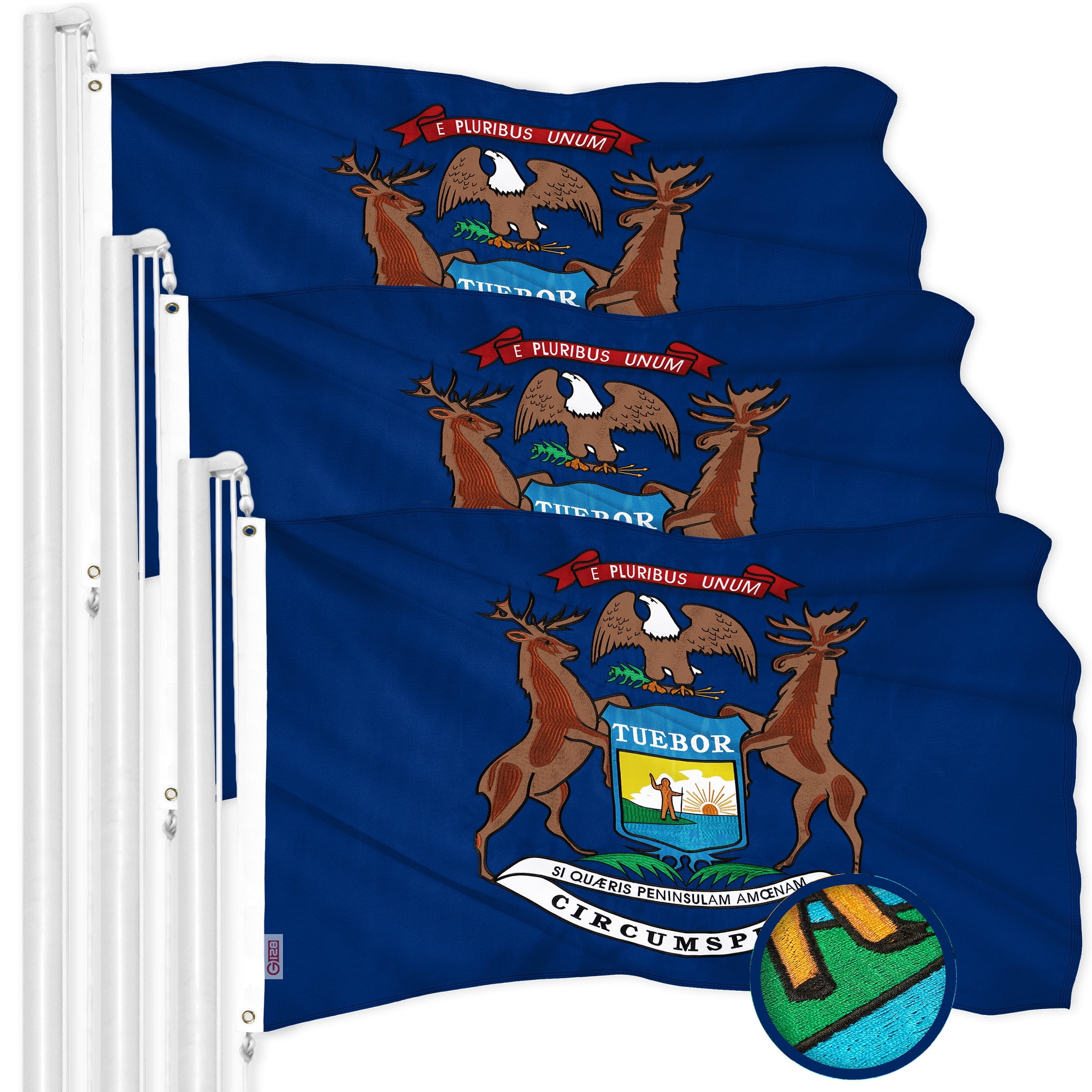 G128 3 Pack: Michigan MI State Flag | 3x5 Ft | ToughWeave Series ...
