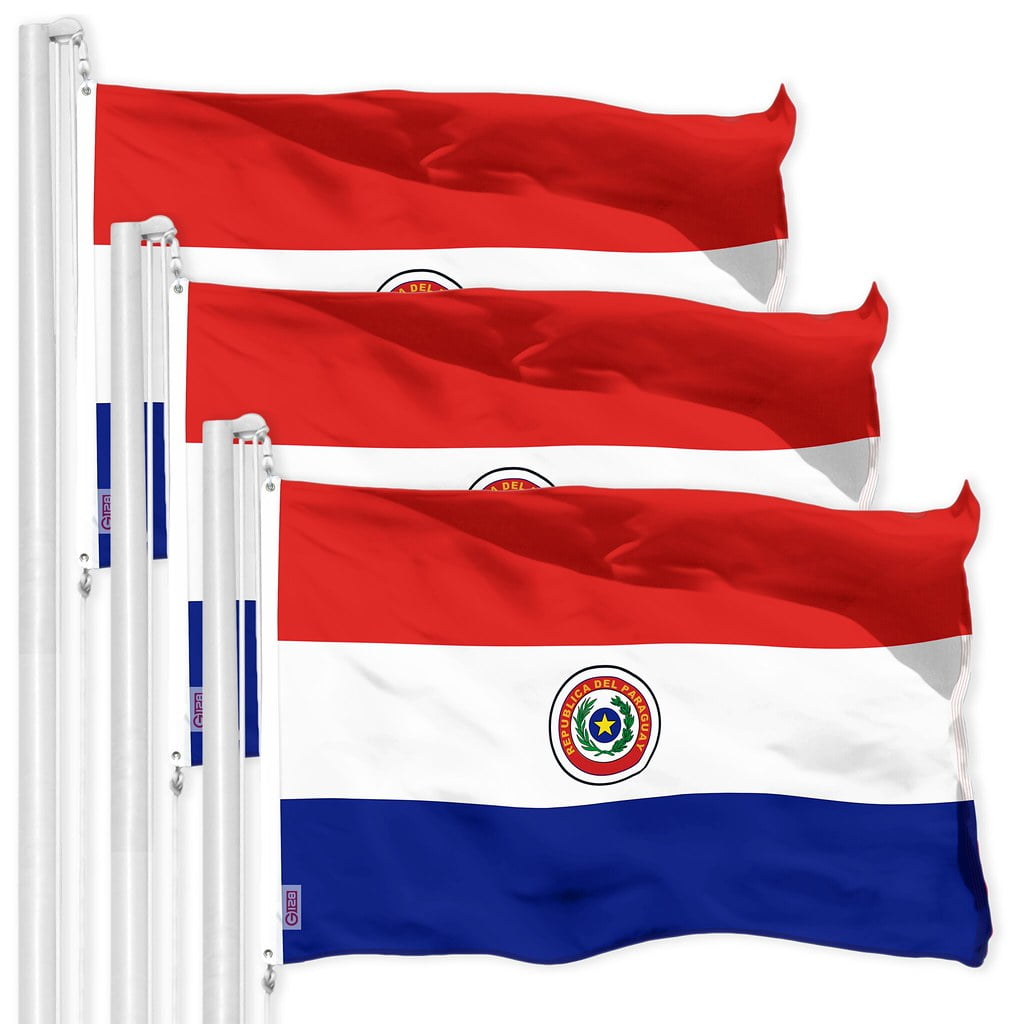 G128 3 Pack: Paraguay Paraguayan Flag | 3x5 Ft | LiteWeave Pro Series Printed 150D Polyester ...