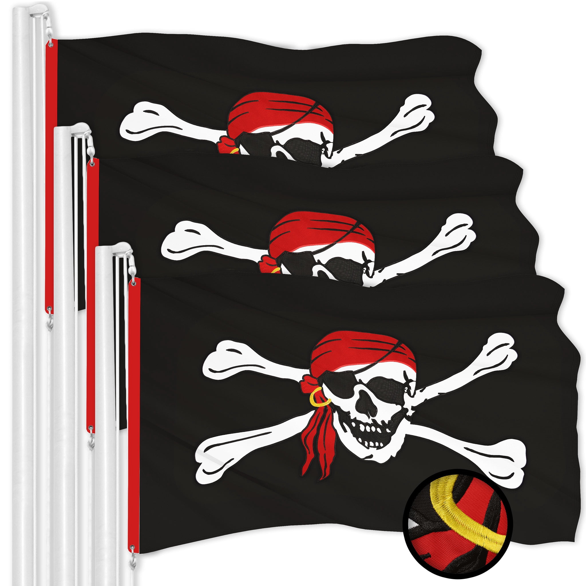 G128 3 Pack: Pirate Jolly Roger Red Head Scarf Flag | 2x3 Ft ...
