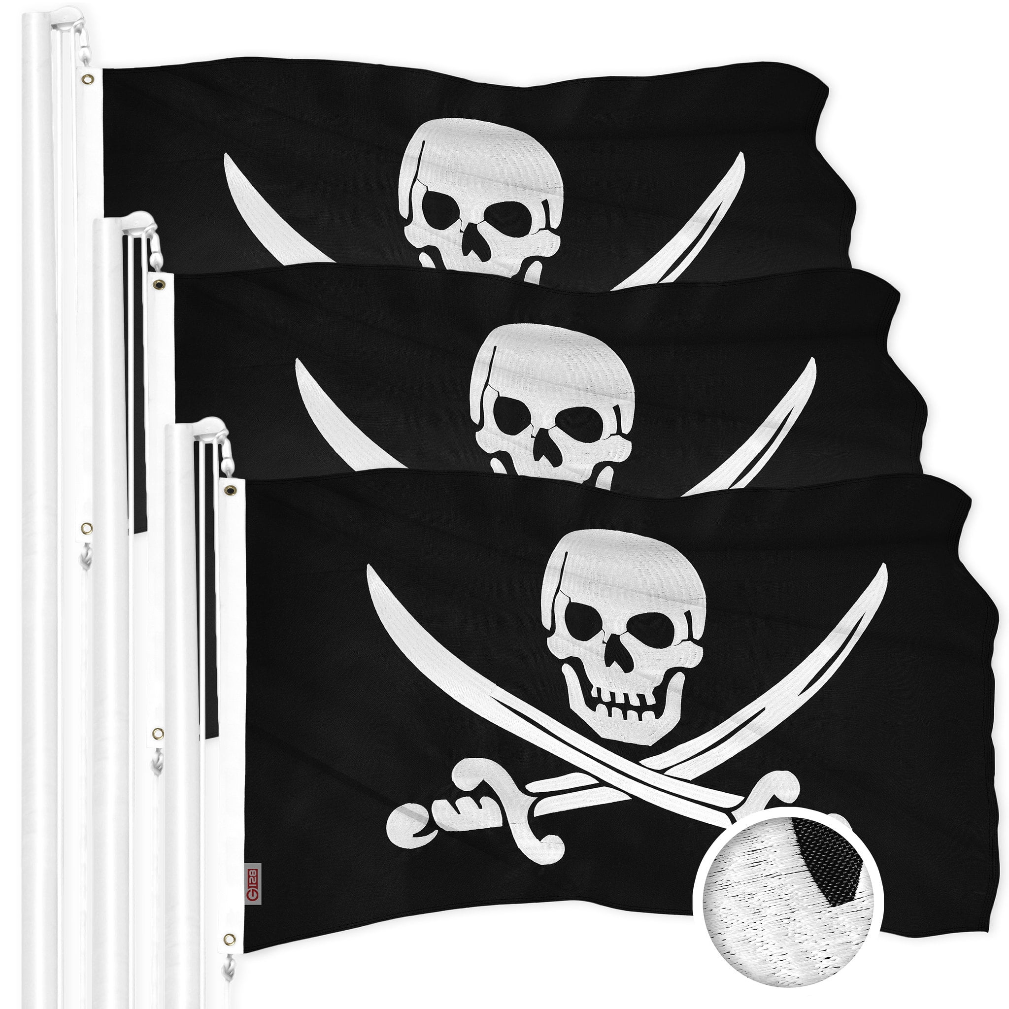 G128 3 Pack: Pirate Jolly Roger Swords Flag | 16x24 In | ToughWeave ...