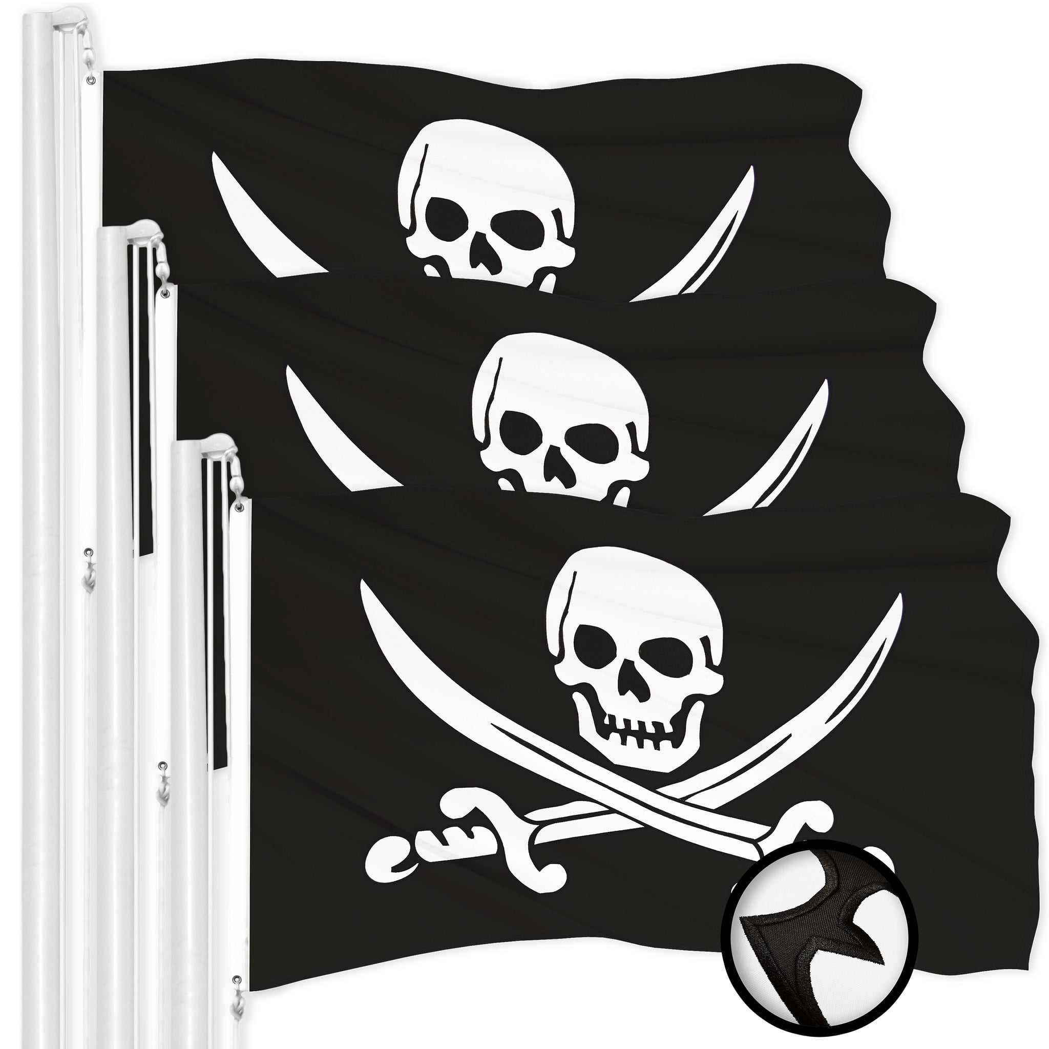 G128 3 Pack: Pirate Jolly Roger Swords Flag | 3x5 Ft | ToughWeave ...