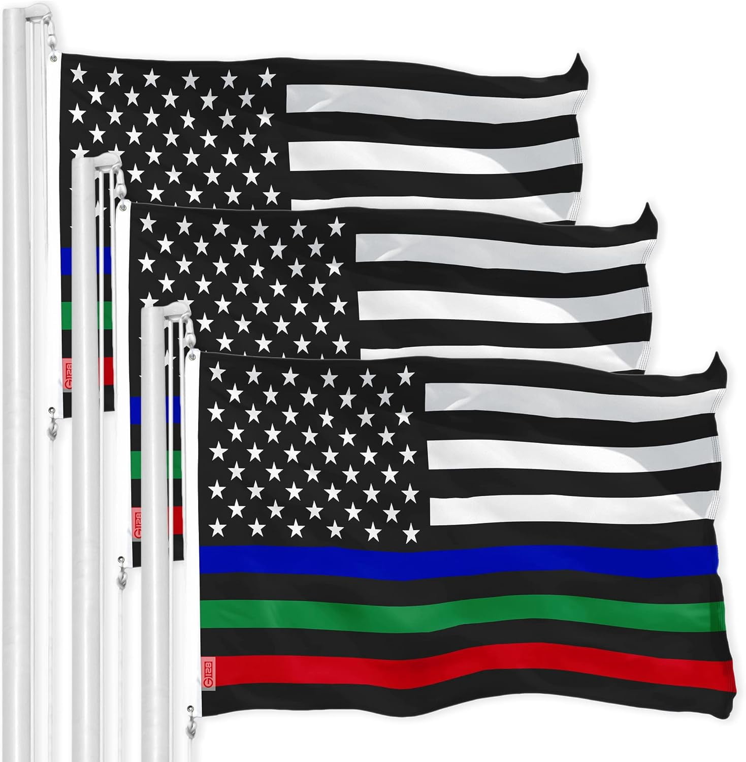 G128 3 Pack: Thin Blue Green Red Line American Flag | 3x5 Ft ...