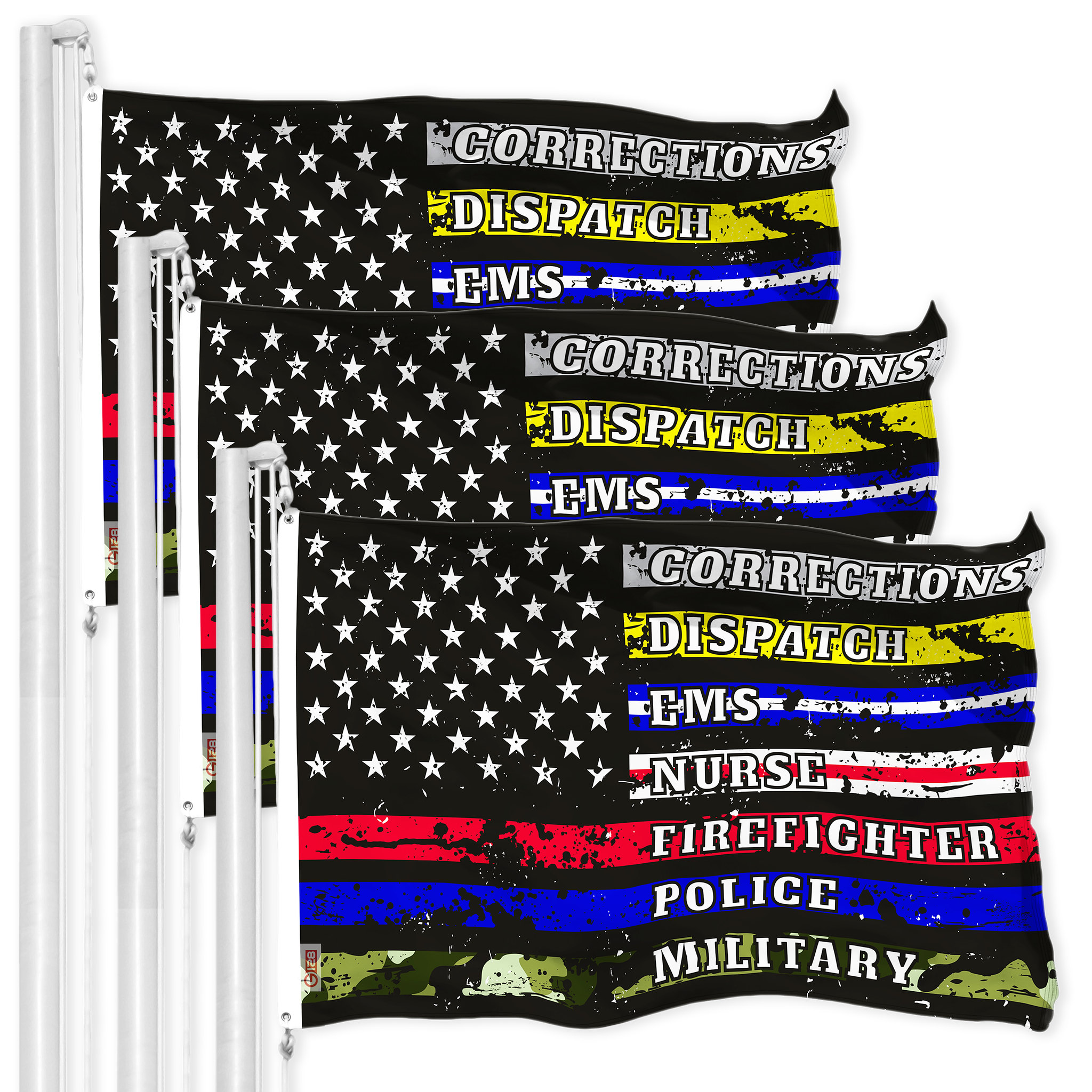 G128 3 Pack: Thin Line First Responders American Flag | 3x5 Ft ...