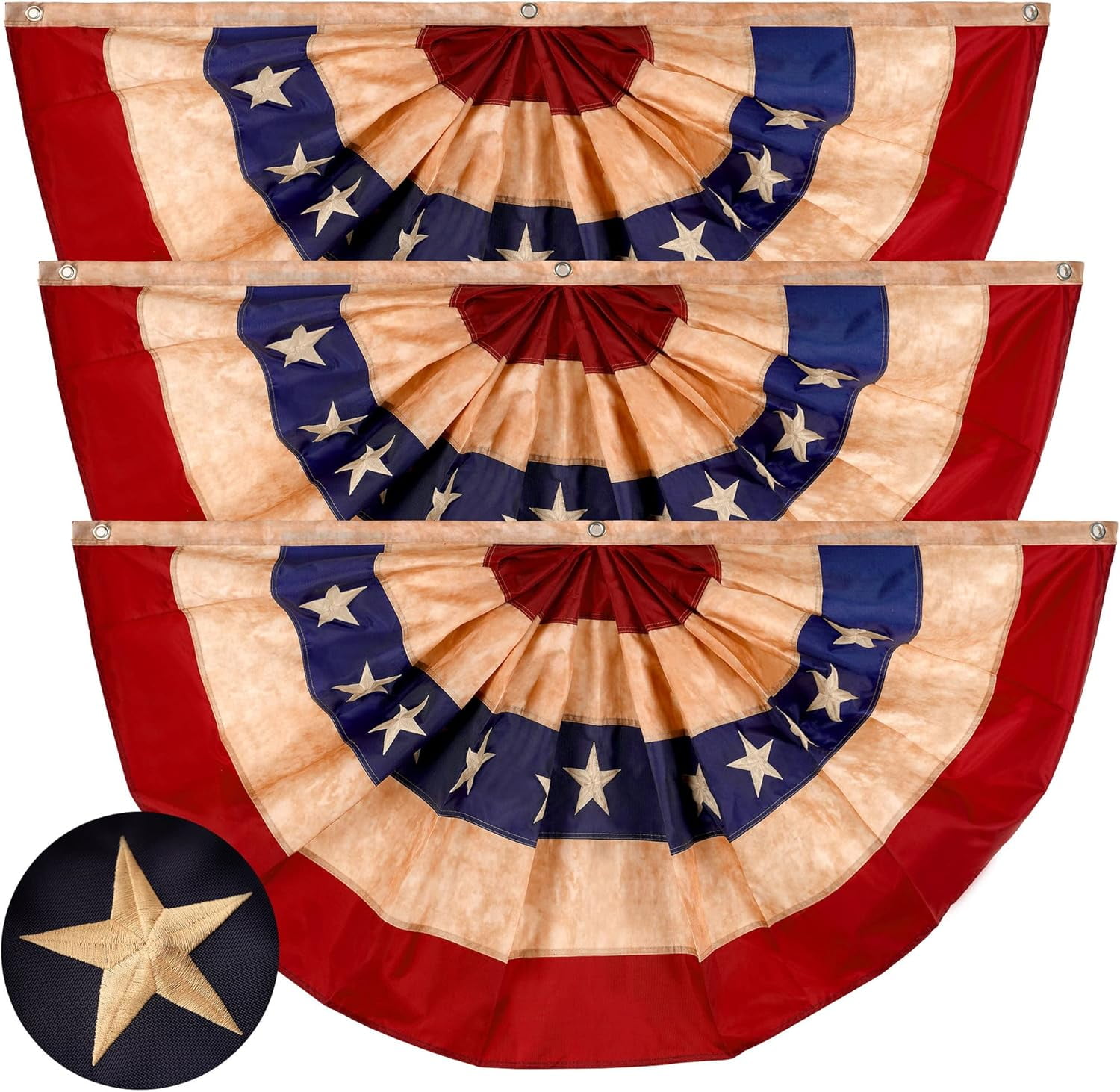 G128-3 Pack: USA Tea Stained Pleated Fan Flag 1.5x3FT Embroidered ...