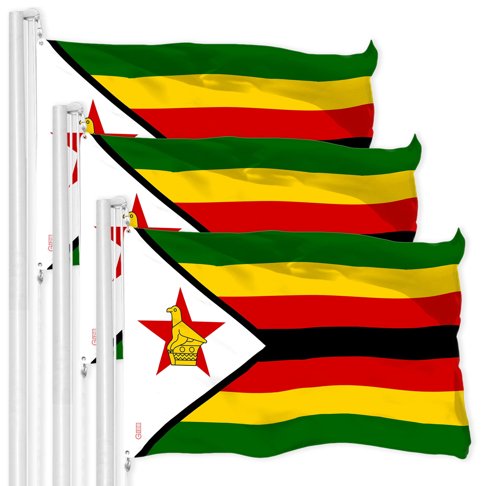 G128 3 Pack: Zimbabwe Zimbabwean Flag | 3x5 Ft | LiteWeave Pro Series ...