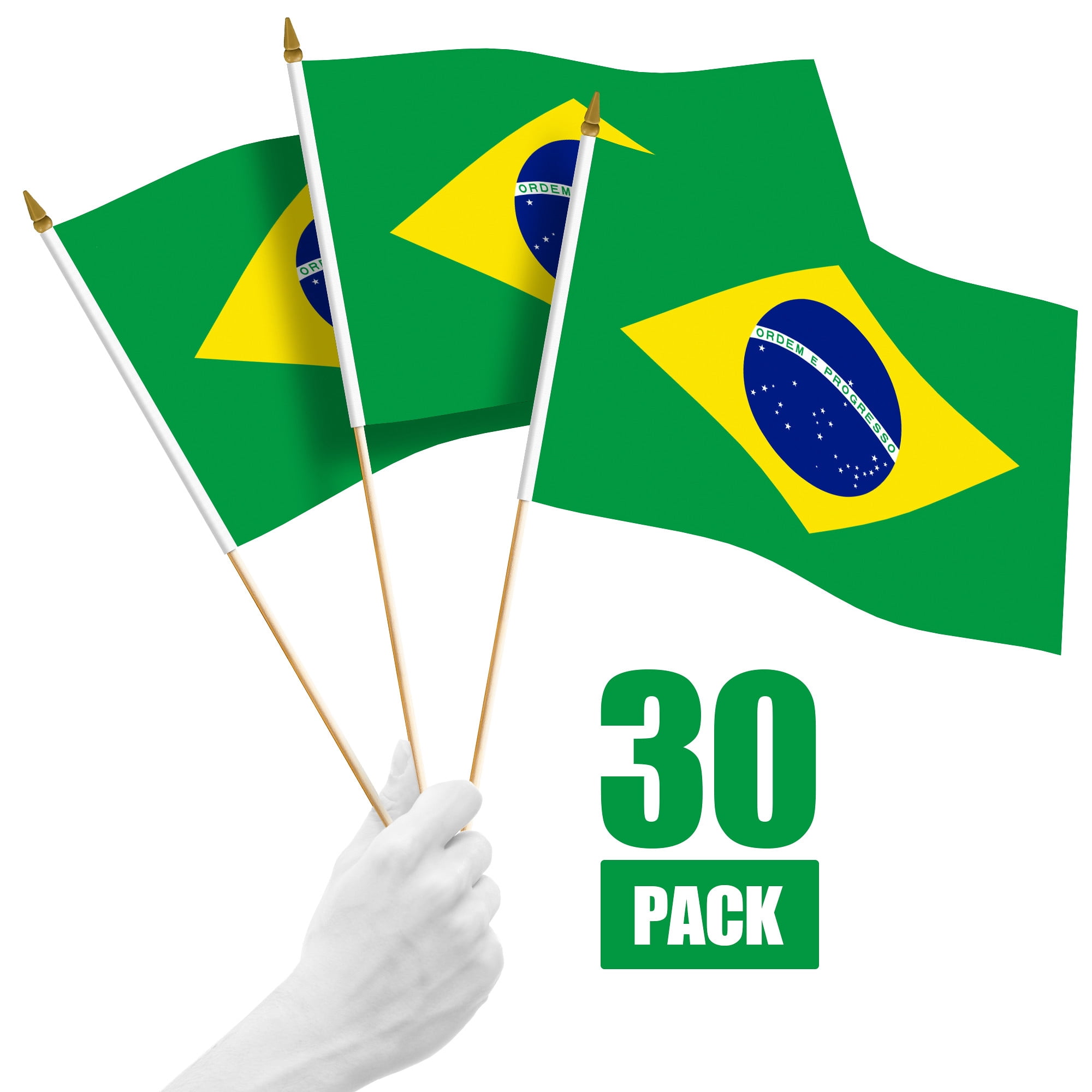 G128 30 Pack Handheld Brazil Brazilian Stick Flags | 12x18 In | Printed ...
