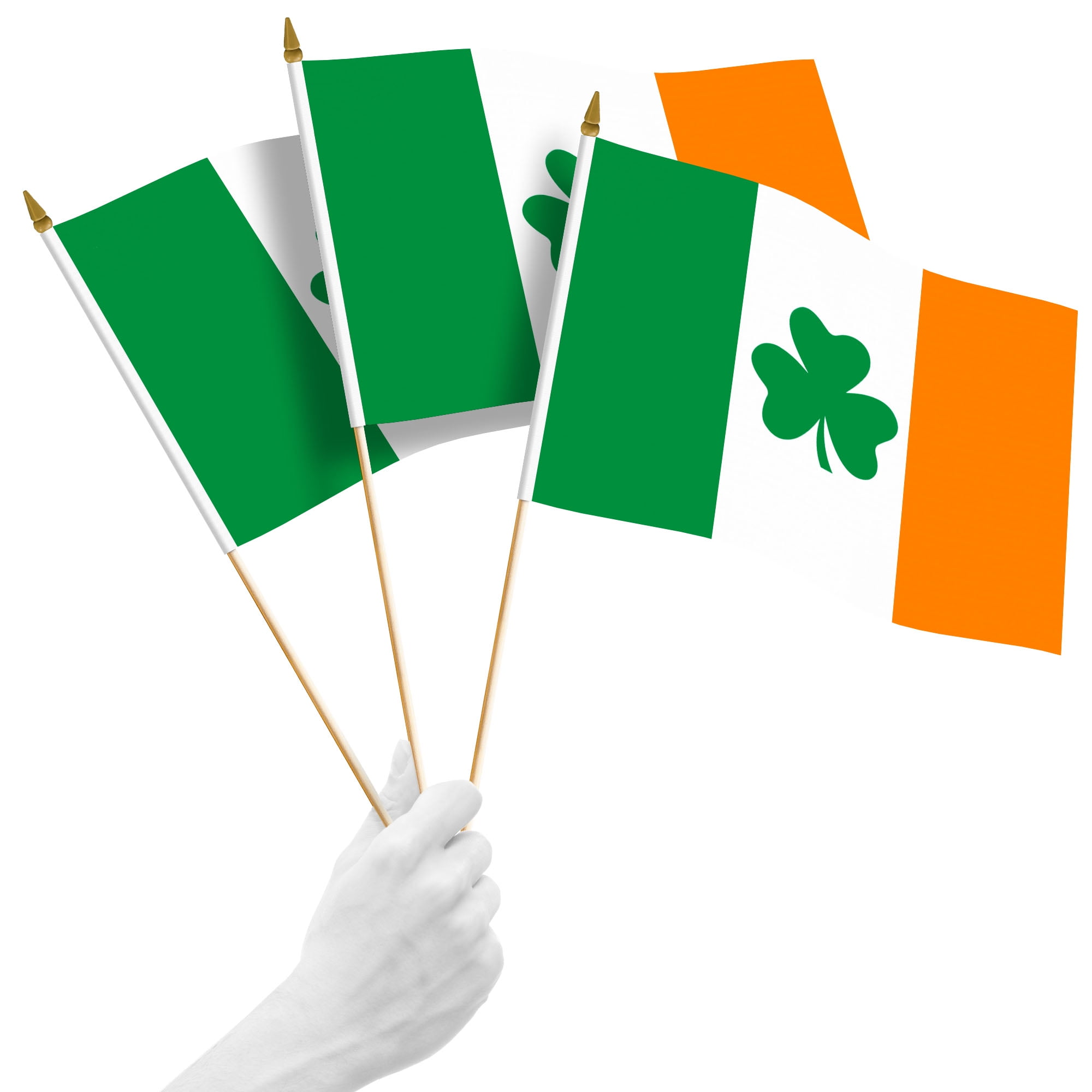 G128 30 Pack Handheld Ireland Shamrock Irish Stick Flags | 12x18 In | Printed 150D Polyester ...