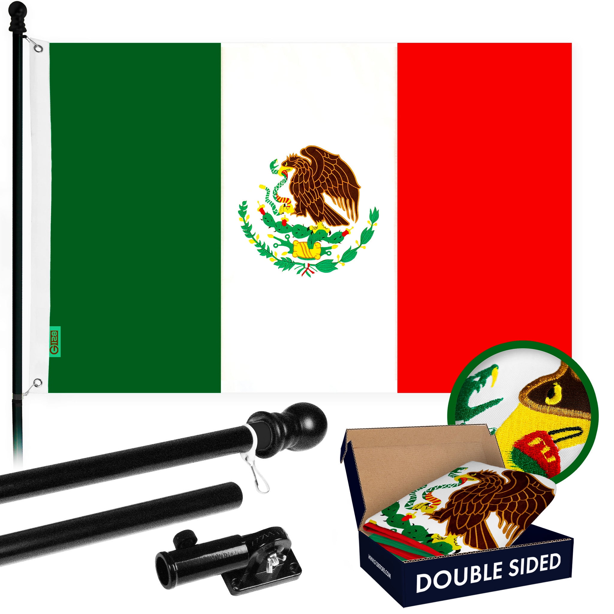G128 - 5 Feet Tangle Free Spinning Flagpole (Black) Mexico Flag Double ...